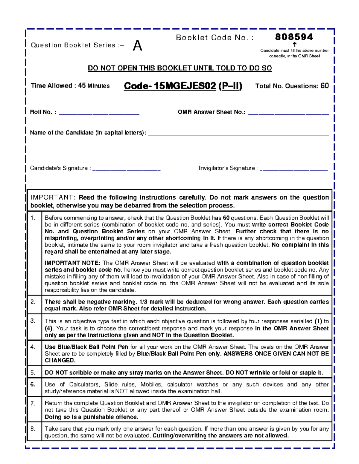 General English Question Paper - Qu e s t i o n B o o k l e t Se r i e ...