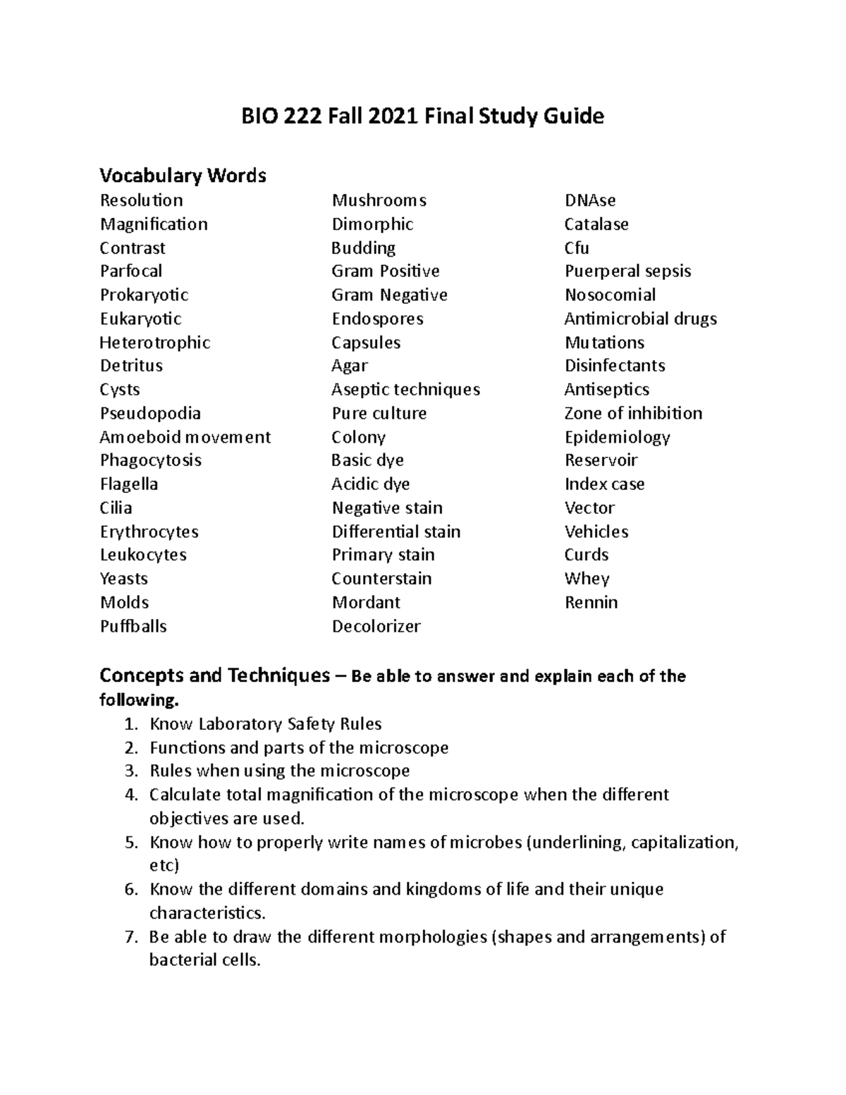 BIO 222 Winter 2022 Final Study Guide - BIO 222 Fall 2021 Final Study ...