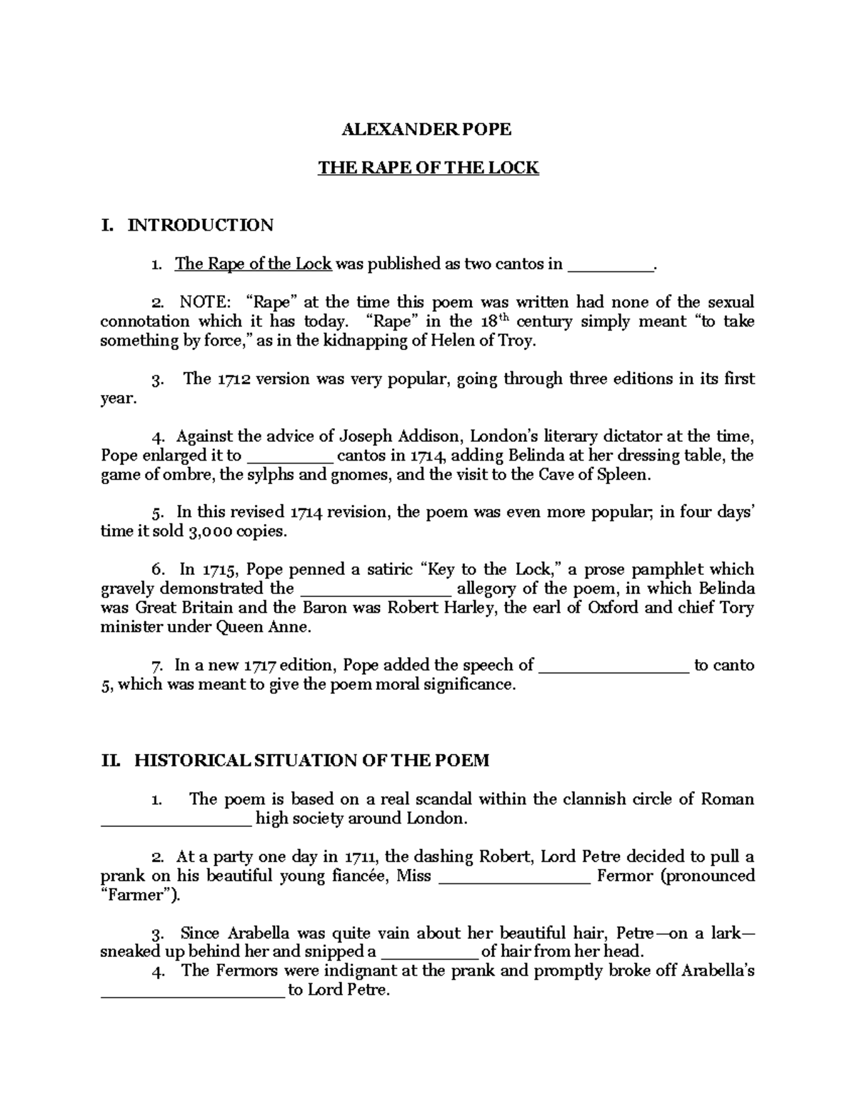 Alexander POPE-The rape of the lock - ALEXANDER POPE THE RAPE OF THE ...