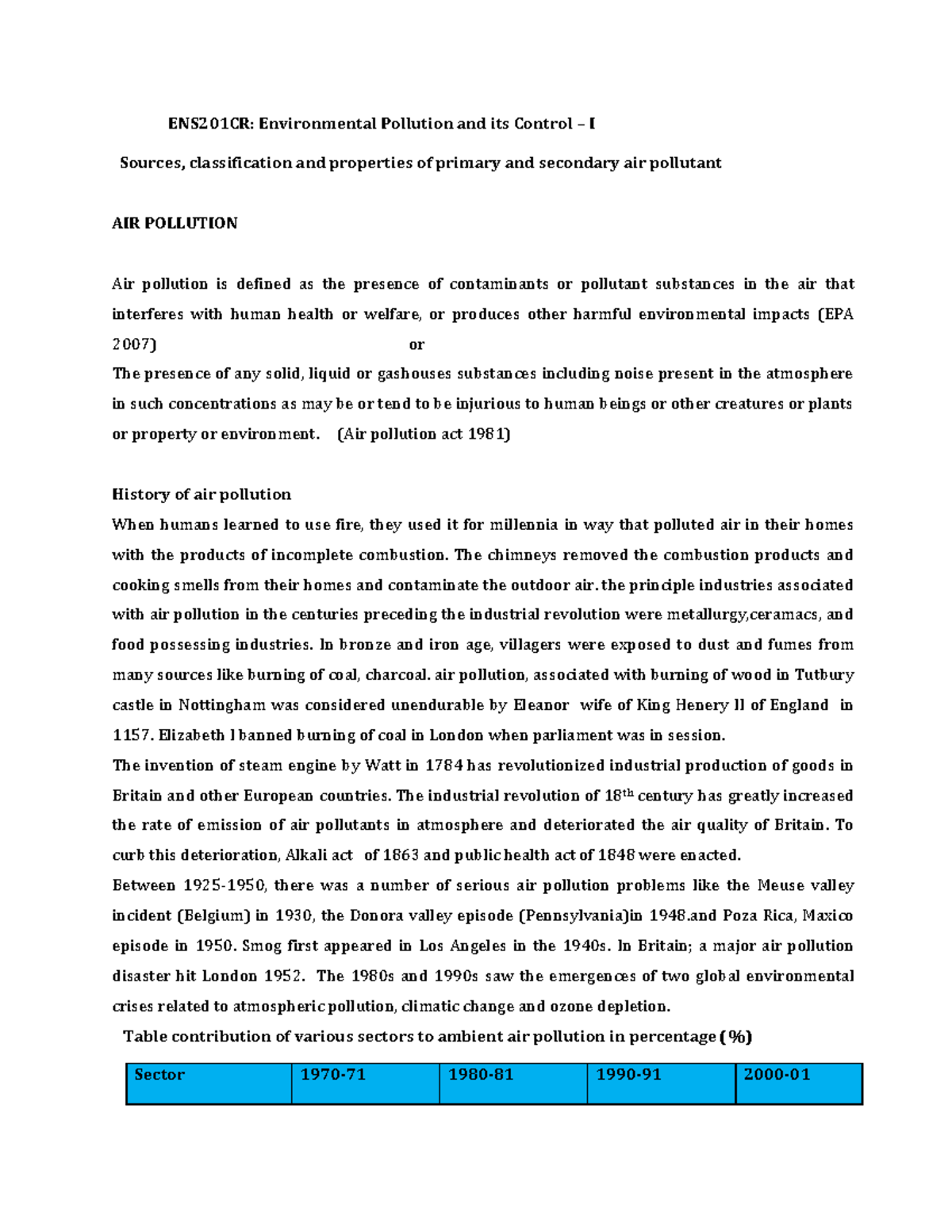 Environmental Pollution and its Control - (Air pollution act 1981 ...