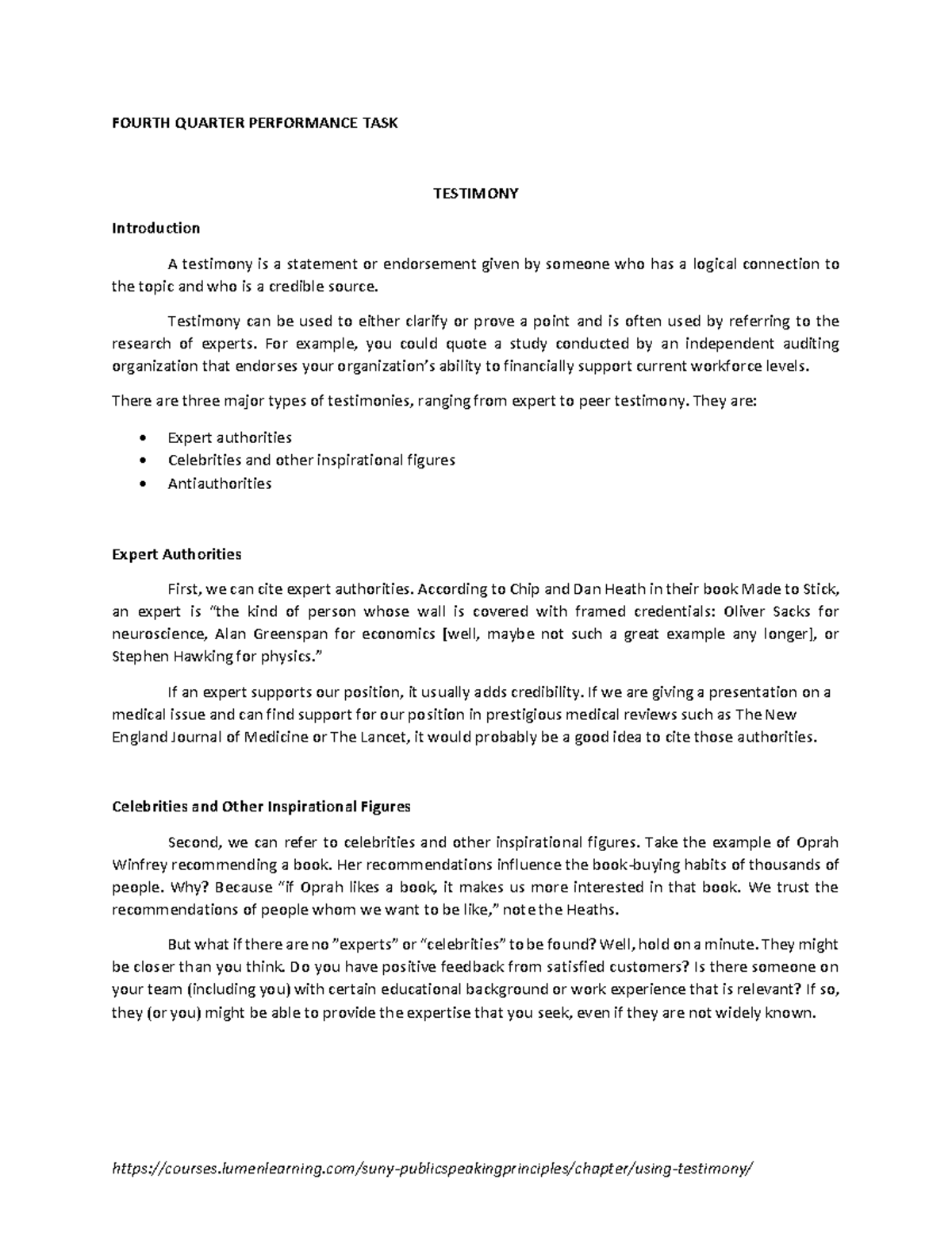 Fourth Quarter Performance TASK - FOURTH QUARTER PERFORMANCE TASK ...