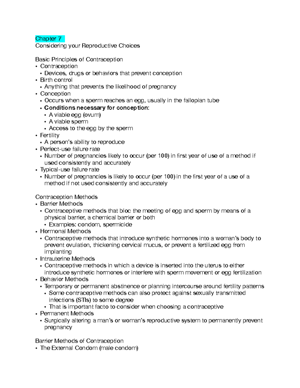 Chapter 7 - Chapter 7 Considering your Reproductive Choices Basic ...