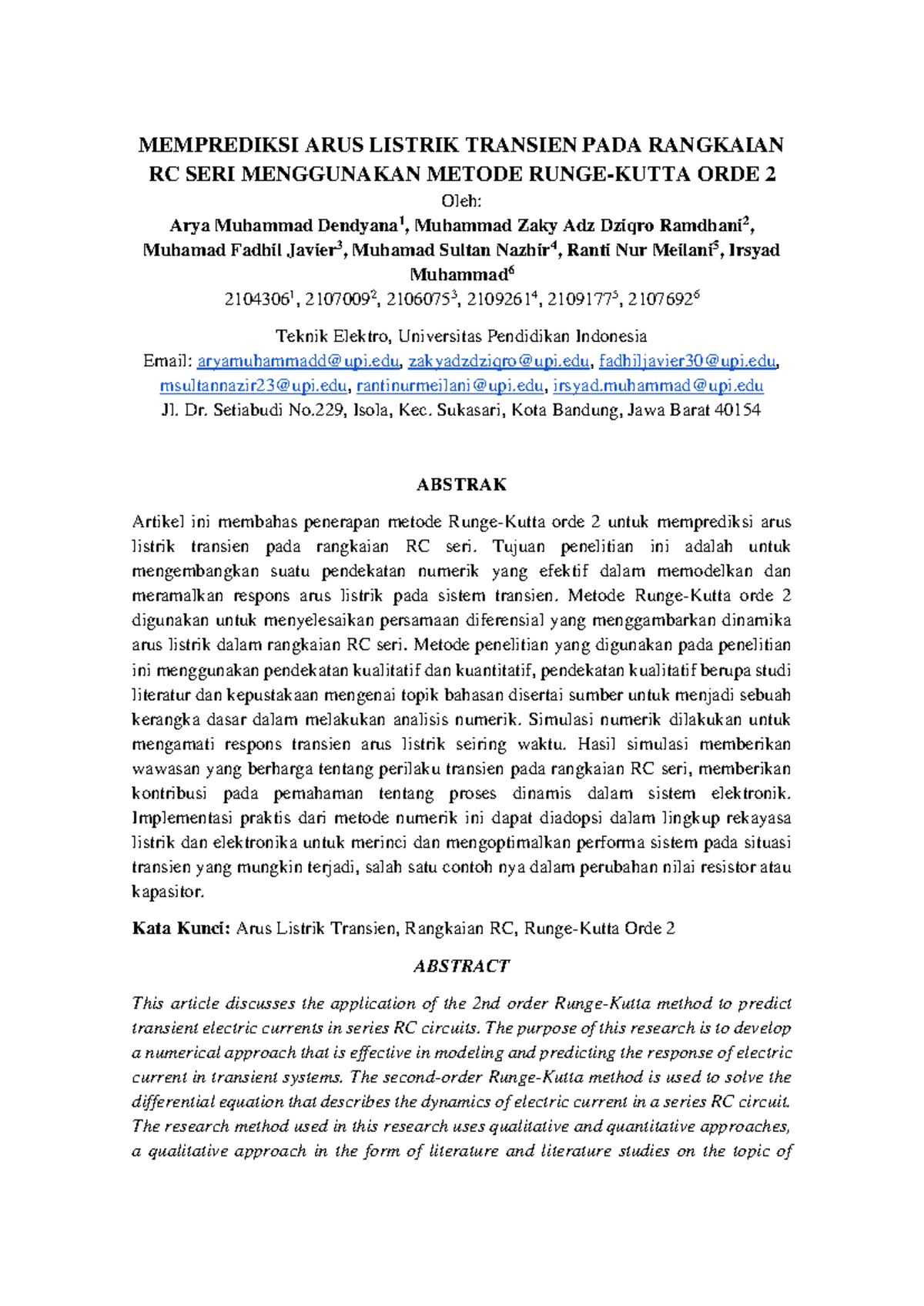 Memprediksi Arus Listrik Transien pada Rangkaian RC Seri Menggunakan ...