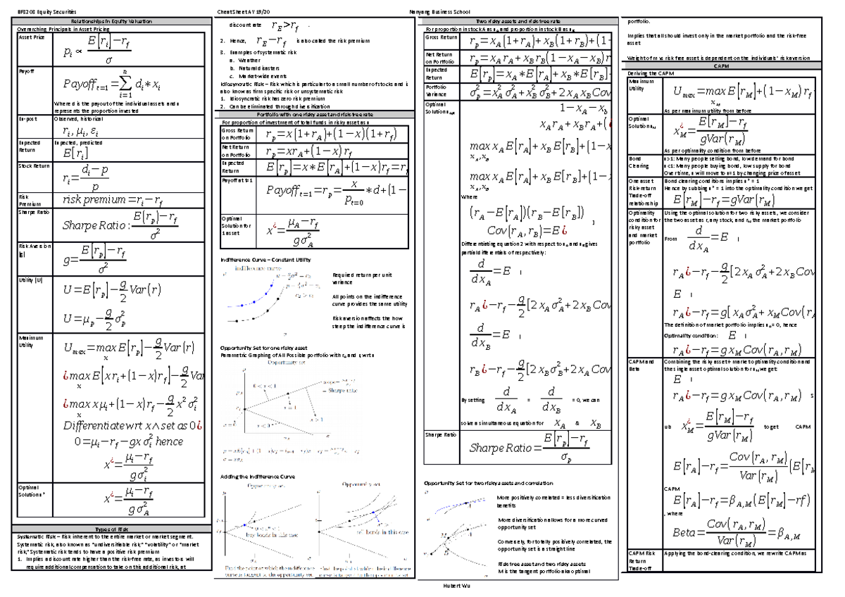 BF3203 Equity Securities Cheat Sheet - risk,” Systematic risk tends to ...