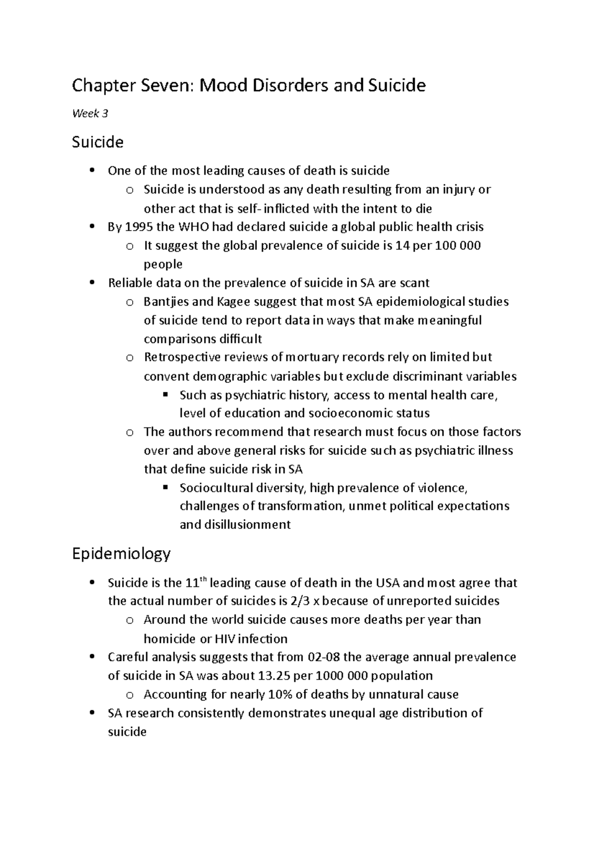 Chapter 7 - mood disorders - Chapter Seven: Mood Disorders and Suicide ...