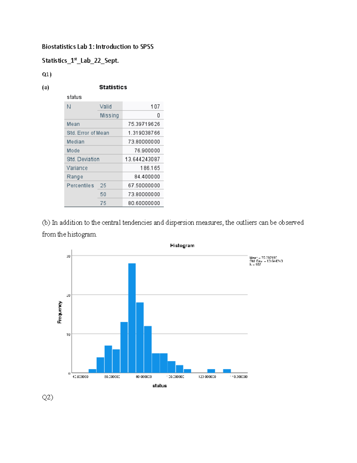 Biostatistics Lab 1 rev - Biostatistics Lab 1: Introduction to SPSS Statistics_1st_Lab_22_Sept ...