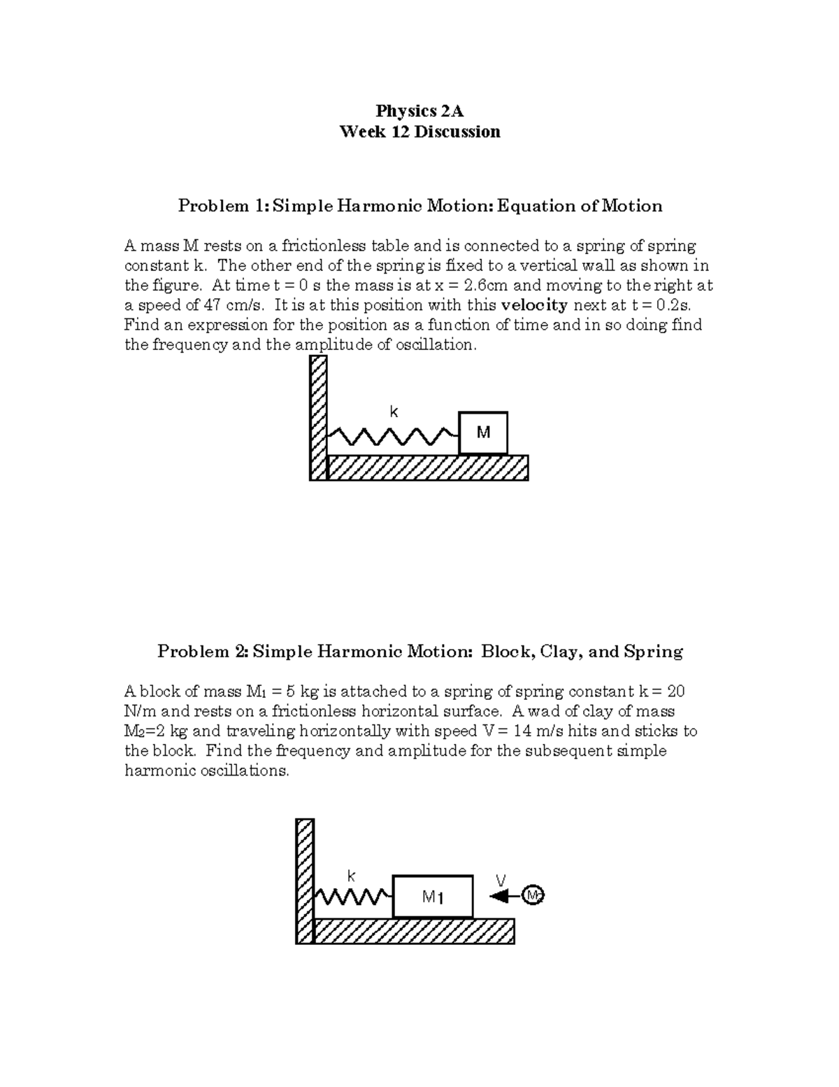 Disc12 - Discussion Worksheet - Physics 2A Week 12 Discussion Problem 1: Simple Harmonic Motion ...