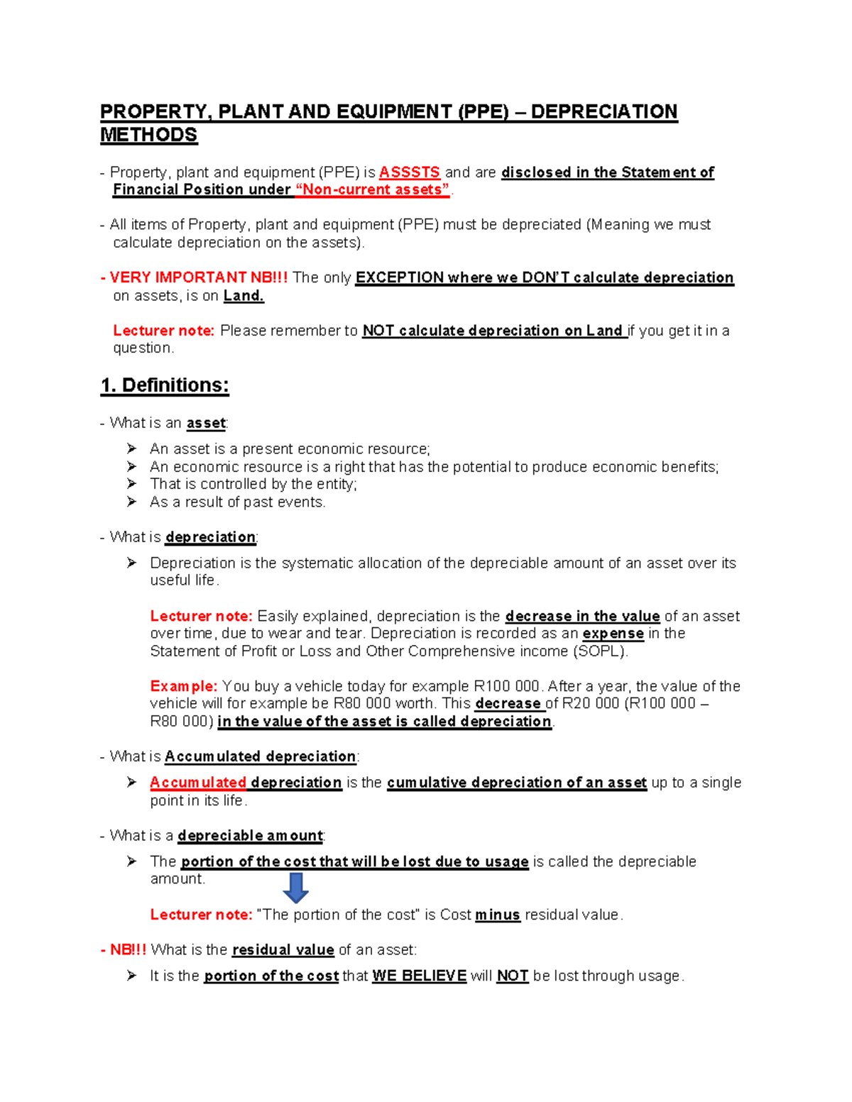 Summary+ Notes +-+PPE+Depreciation+methods+ Amended - PROPERTY, PLANT ...
