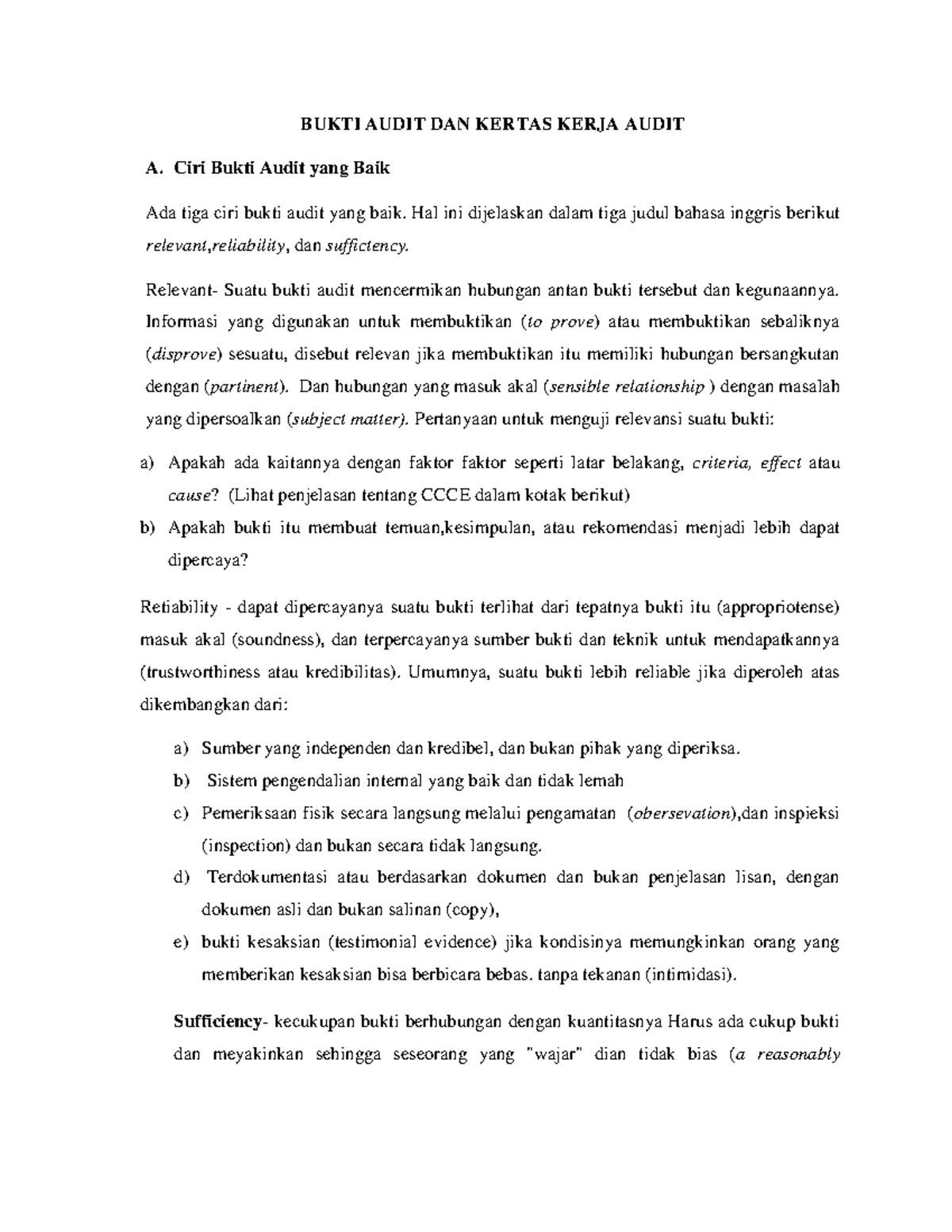 Bukti Audit dan Kertas Kerja Audit - BUKTI AUDIT DAN KERTAS KERJA AUDIT ...