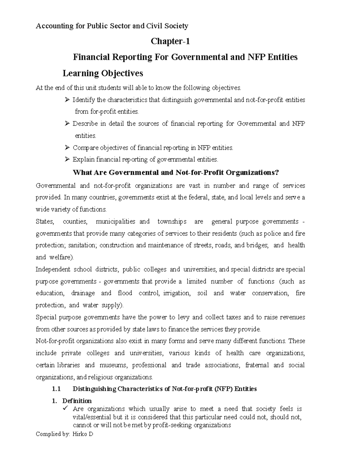 CH 1 & 2 - Chapter- 1 Financial Reporting For Governmental and NFP ...