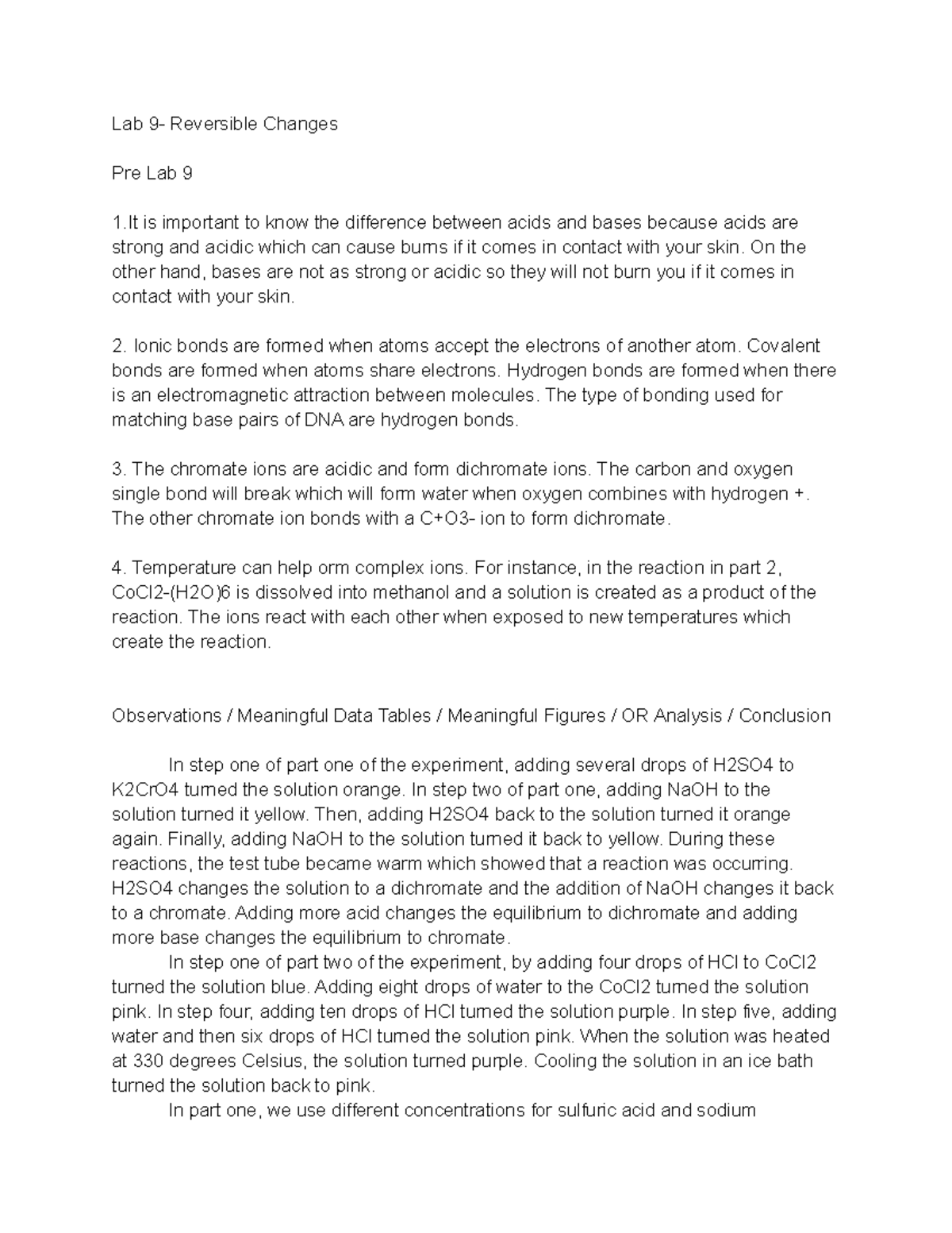 Lab 9 - Reversible Changes Lab Report - Lab 9- Reversible Changes Pre ...