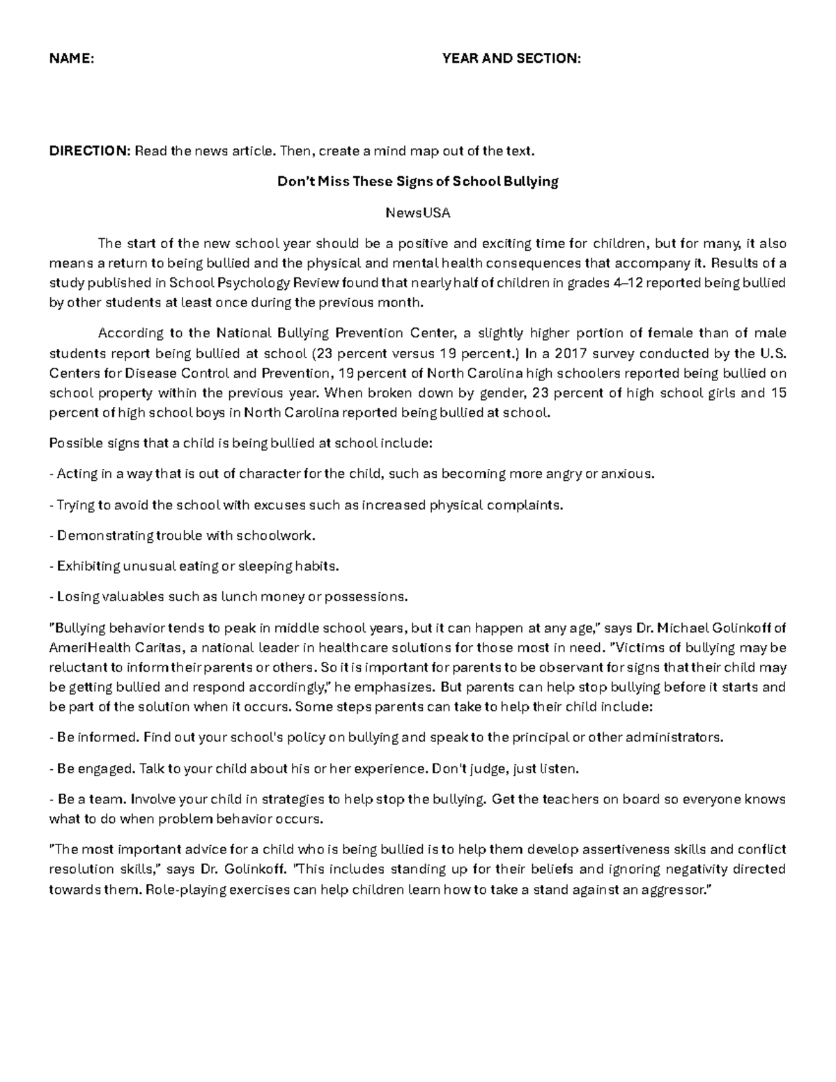 Grade-11- Activity - NAME: YEAR AND SECTION: DIRECTION: Read the news ...