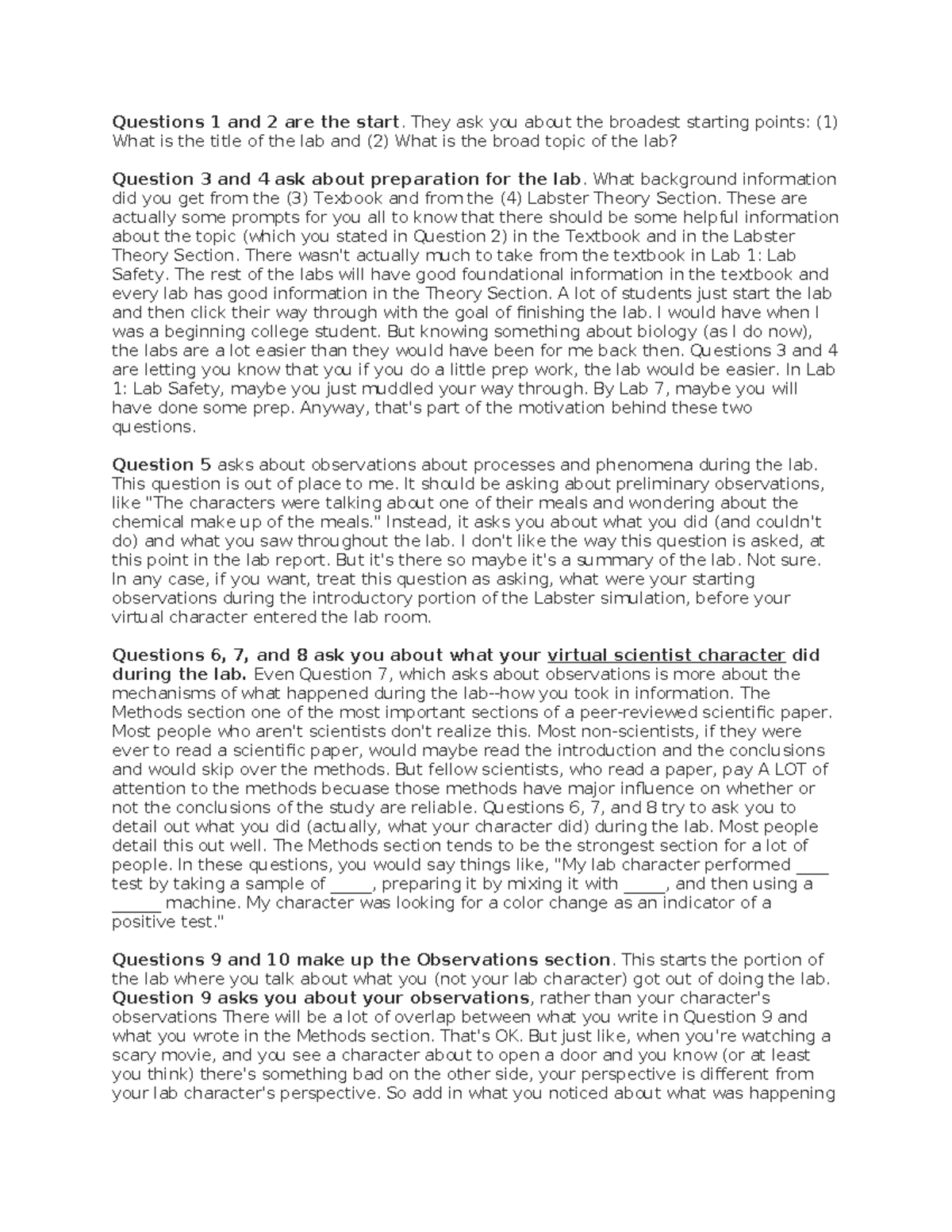 How to do lab report - Questions 1 and 2 are the start. They ask you ...