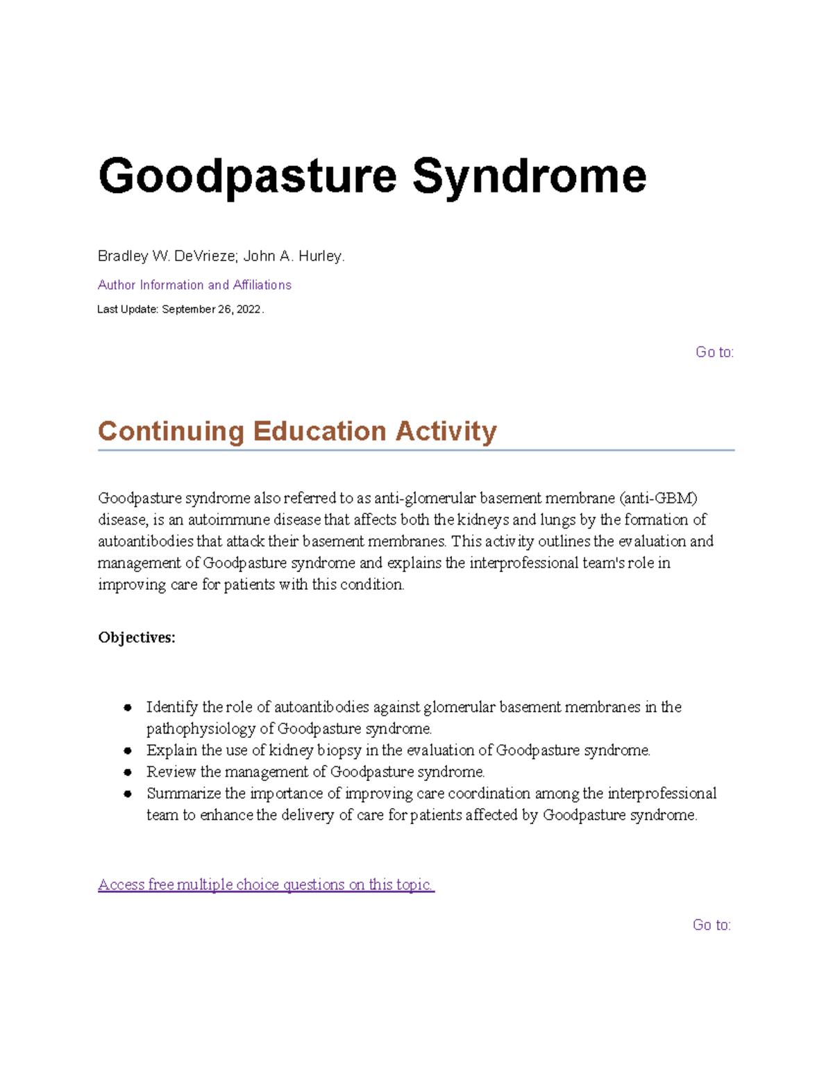 Goodpasture Syndrome - Goodpasture Syndrome Bradley W. DeVrieze; John A ...
