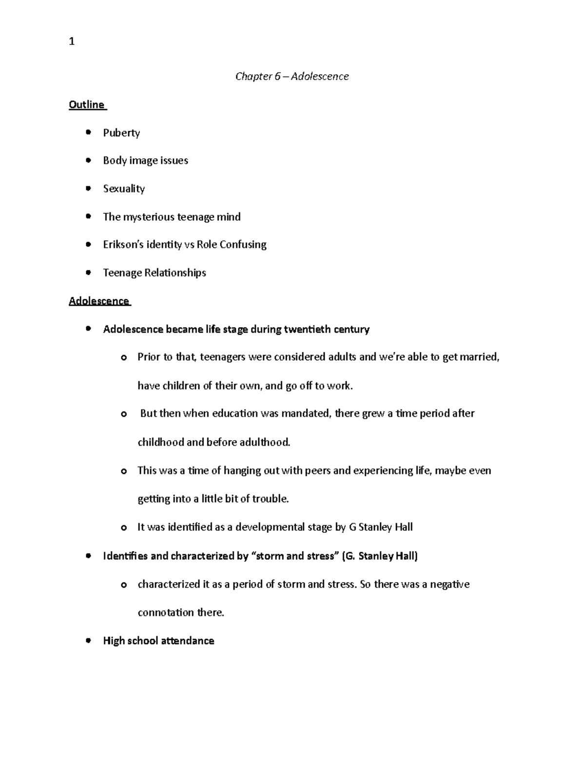 Chapter 6 Adolescence - Chapter 6 – Adolescence Outline Puberty Body ...