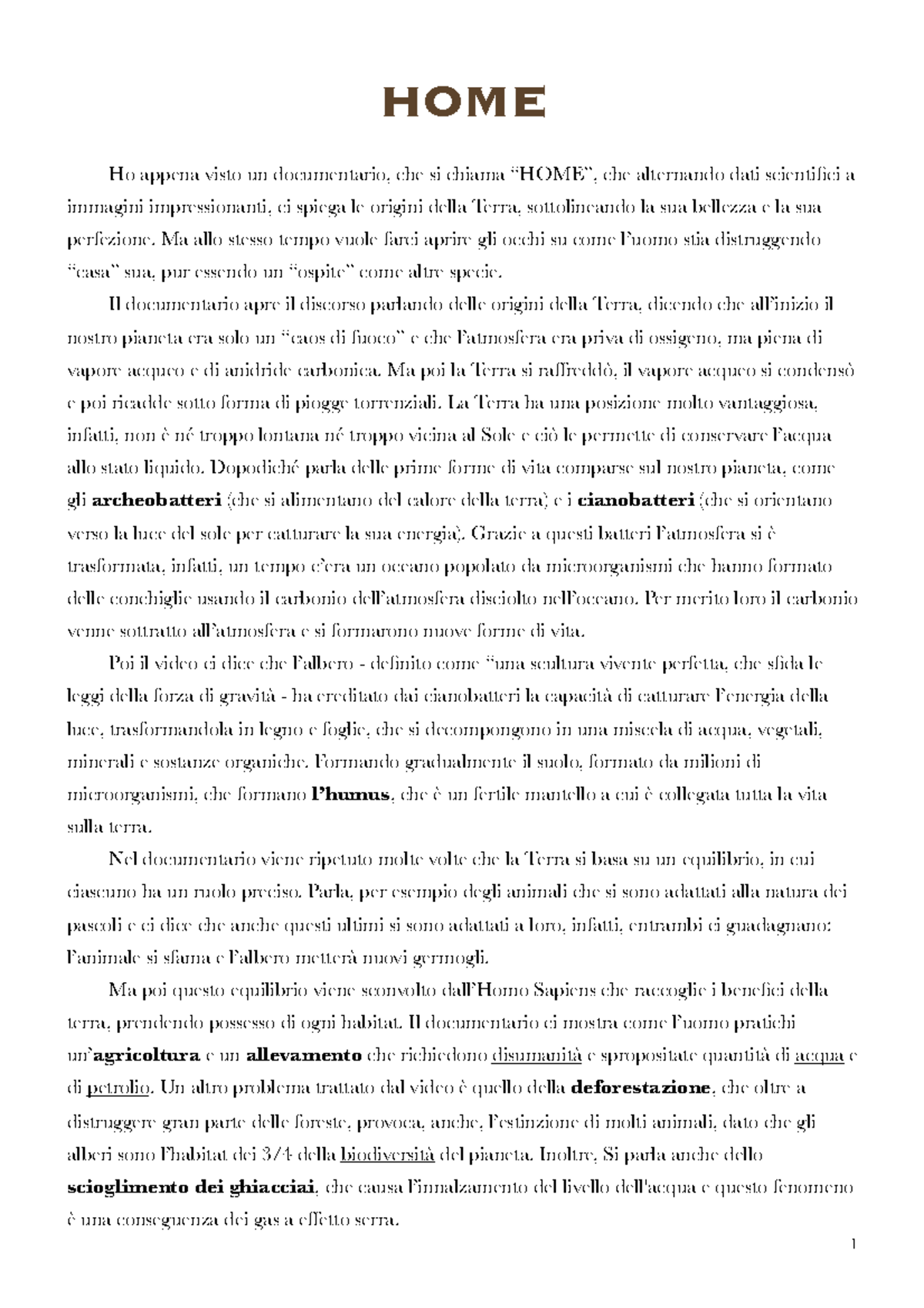 "Home" pdf - HOME Ho appena visto un documentario, che si chiama “HOME ...