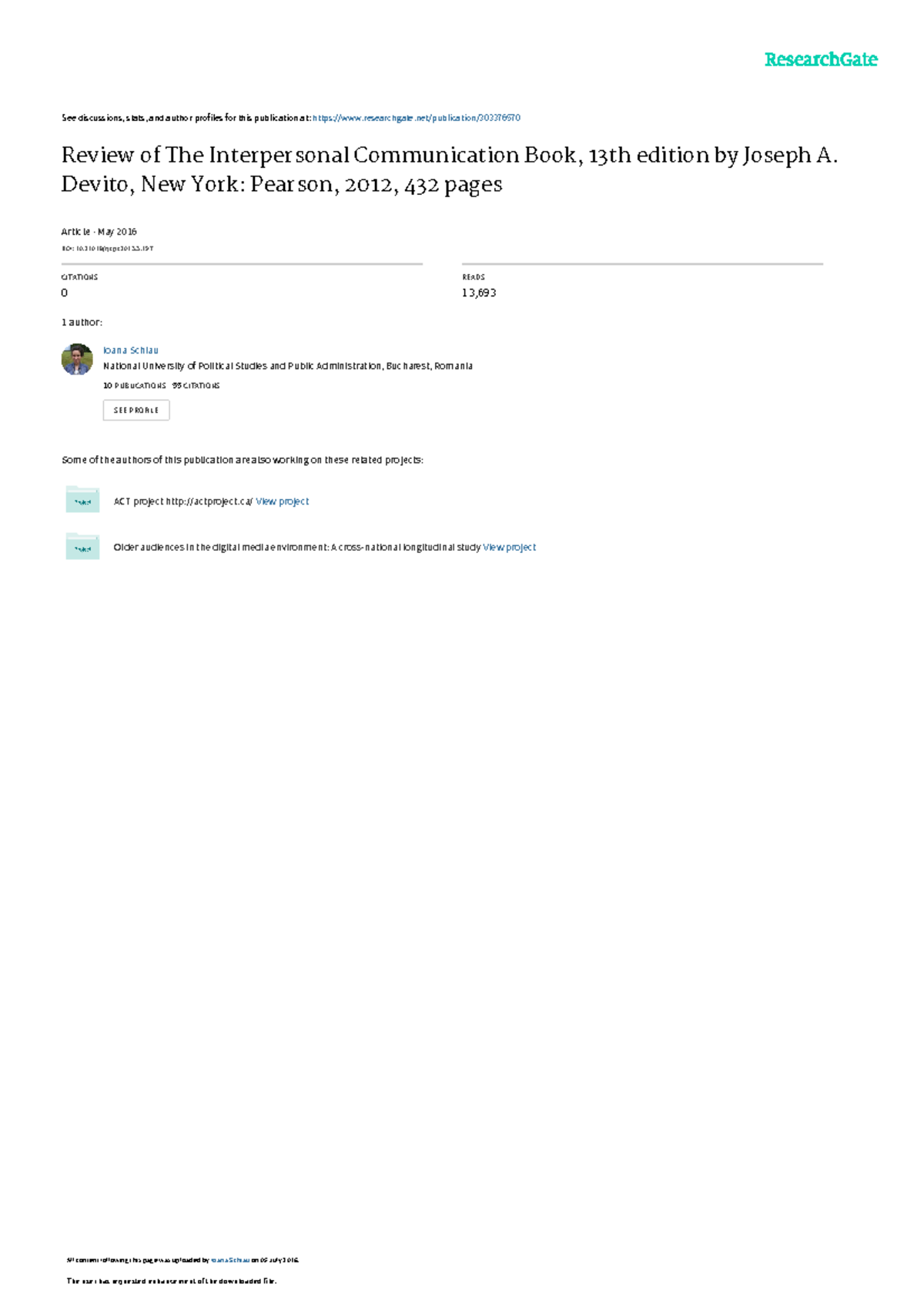 Review of The Interpersonal Communication Book 13t - See discussions ...