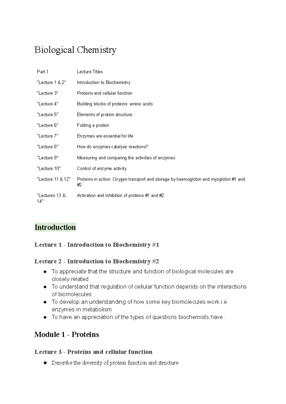 Biological Chemistry - Learning objectives and objective-based learning ...