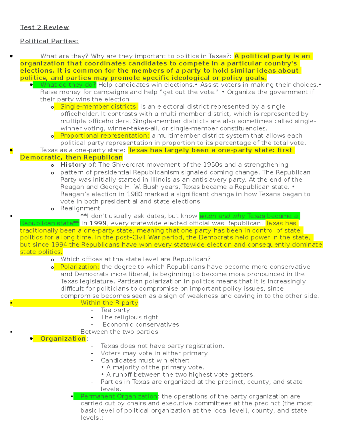 Test 2 Review - Test 2 Review Political Parties: What are they? Why are ...