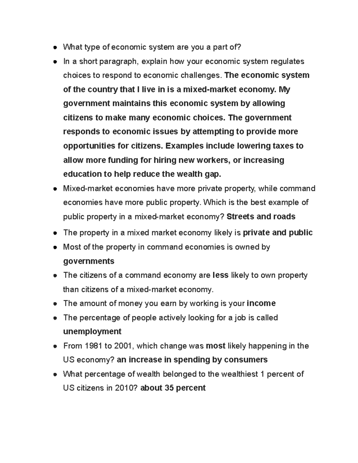 Economic Systems and Daily Life Assignment - What type of economic ...