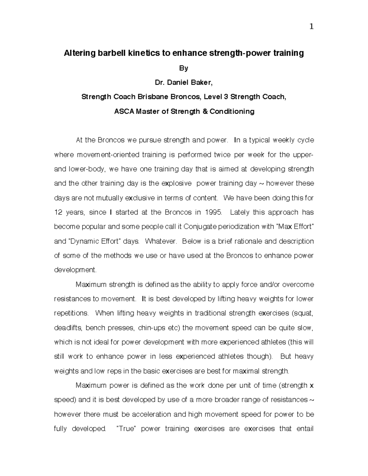 Altering barbell kinetics - Daniel Baker, Strength Coach Brisbane ...