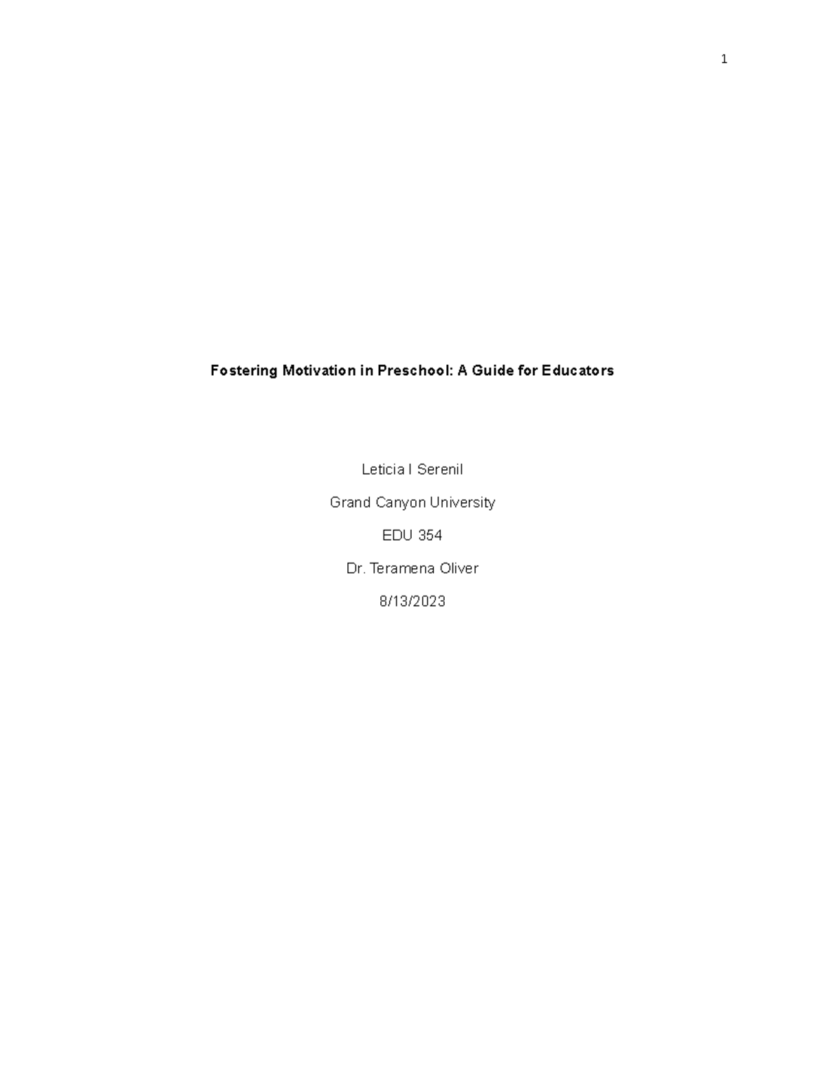 Fostering Motivation in Preschool LIS - Teramena Oliver 8/13/ Igniting ...