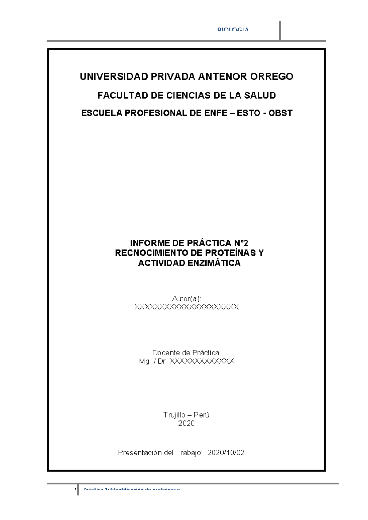 Semana 2 Practica 2 Informe Práctica Proteinas Enzimas 2021-10 ESTO- ENFE - OBST - 1 Práctica 2 ...
