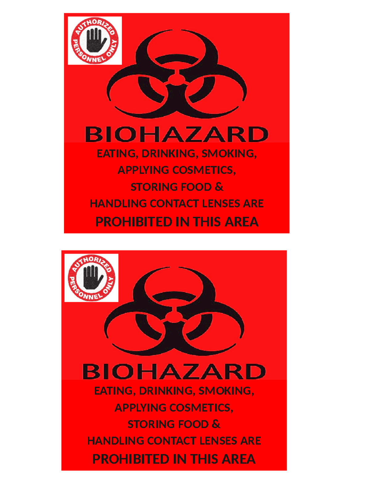 Signs that can be printed on label paper - EATING, DRINKING, SMOKING ...