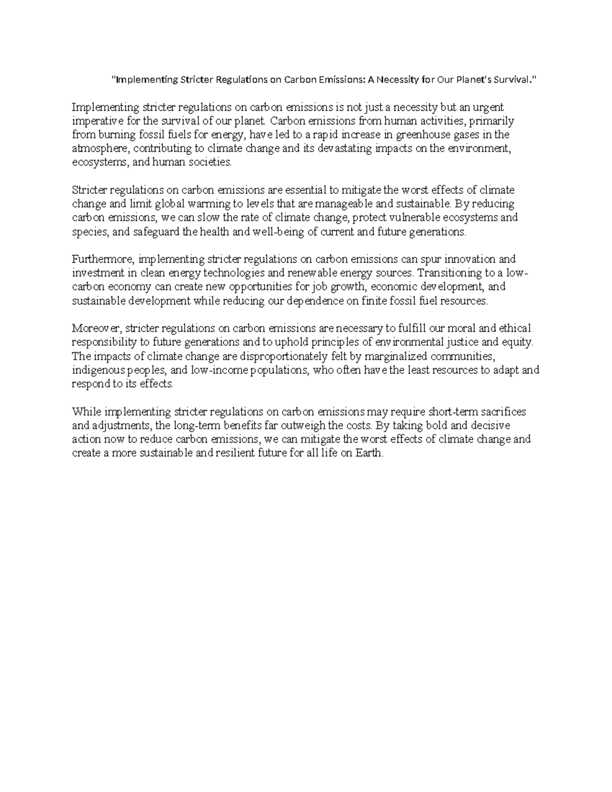 Implementing Stricter Regulations on Carbon Emissions - " Implementing ...