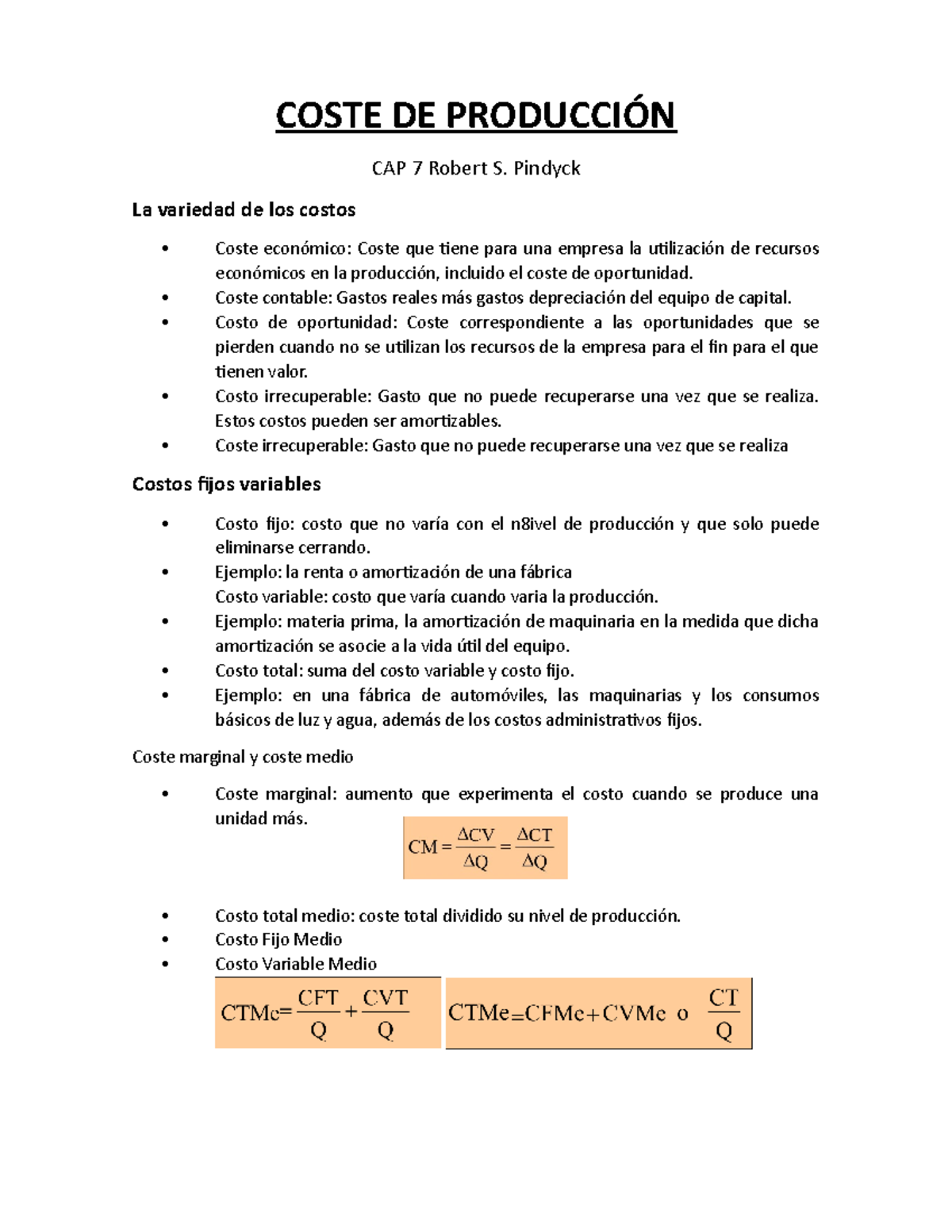 Capitulo 7 Resumen Coste de Producción Pyndick - COSTE DE PRODUCCIÓN ...