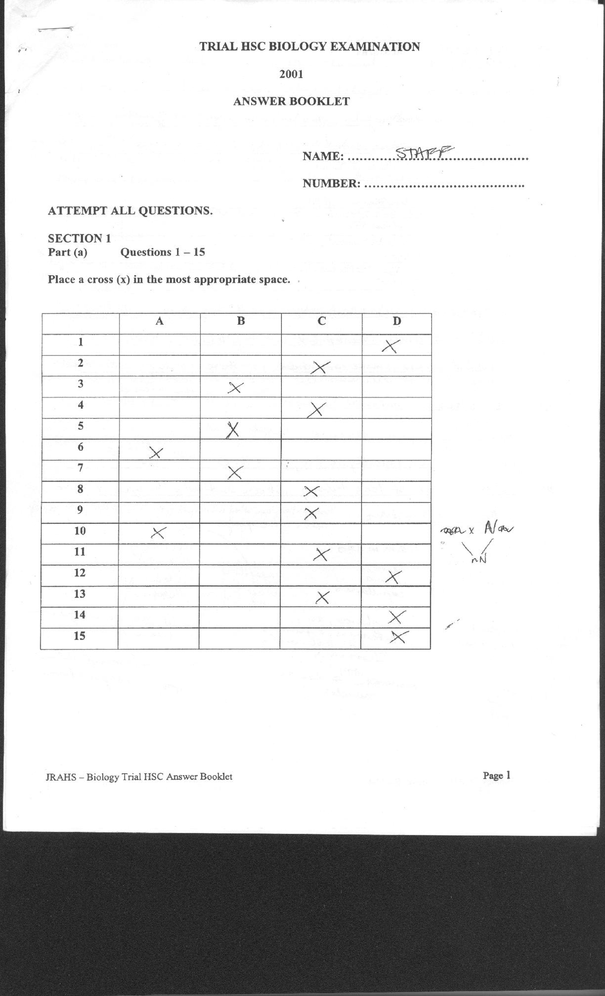 2001 trials biology answers - BIO 12 - Unimelb - Studocu