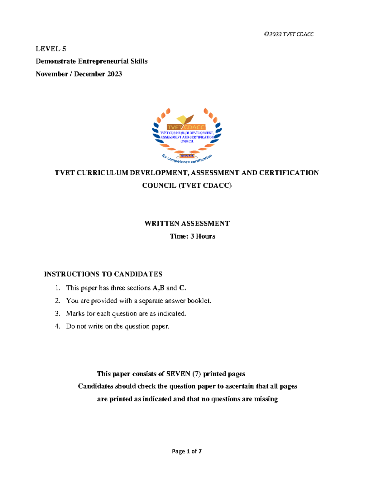 5-Health Services Support-Entrepreneurial Skills TVET- Cdacc Nov-Dec ...