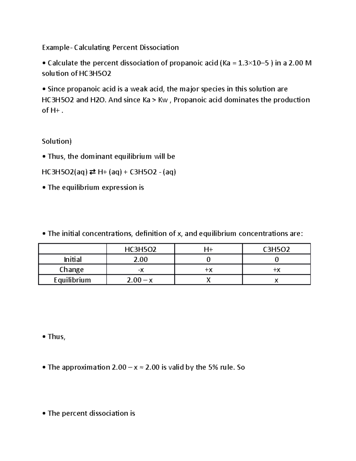 90 - Calculating Percent Dissociation - Example- Calculating Percent ...