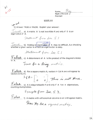 Math 270 E1 Solutions - 50 is Name Math 270 F19 Key Pearsall EXAM 2pt ...