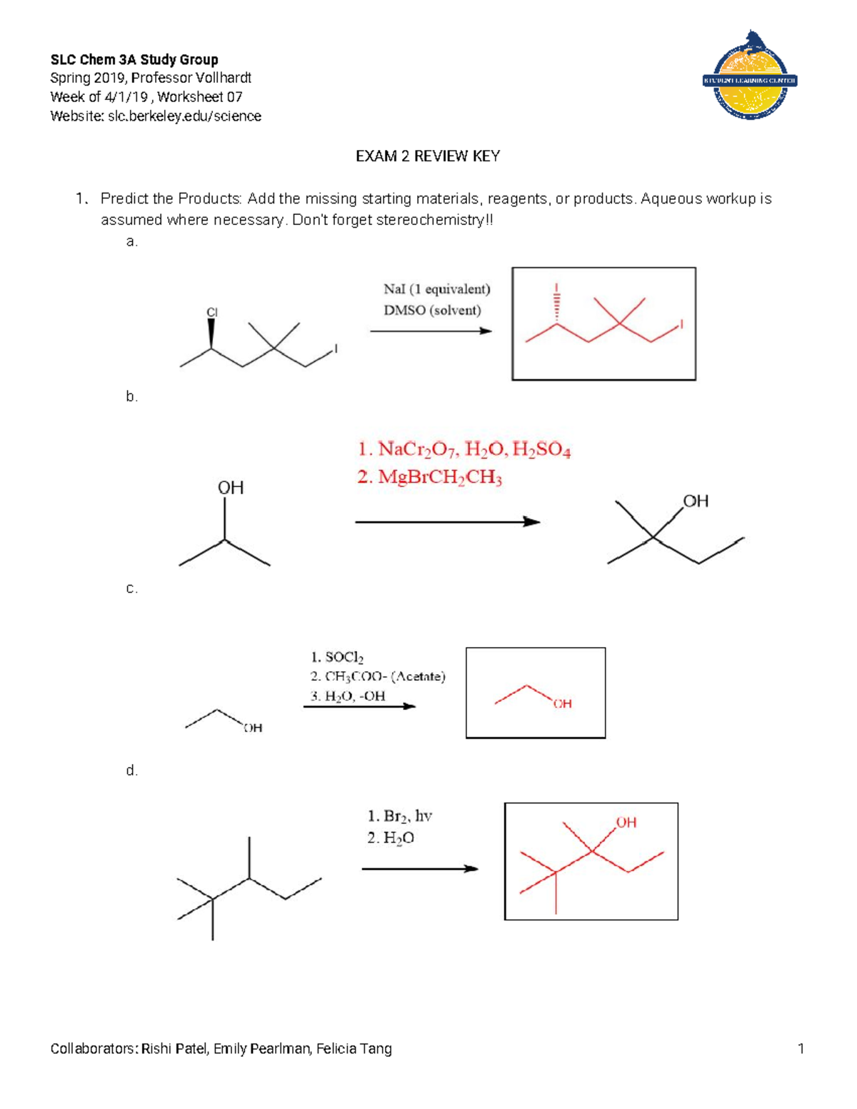 19SP-Chem3A-Vollhardt -Worksheet 07-Key - SLC Chem 3A Study Group ...
