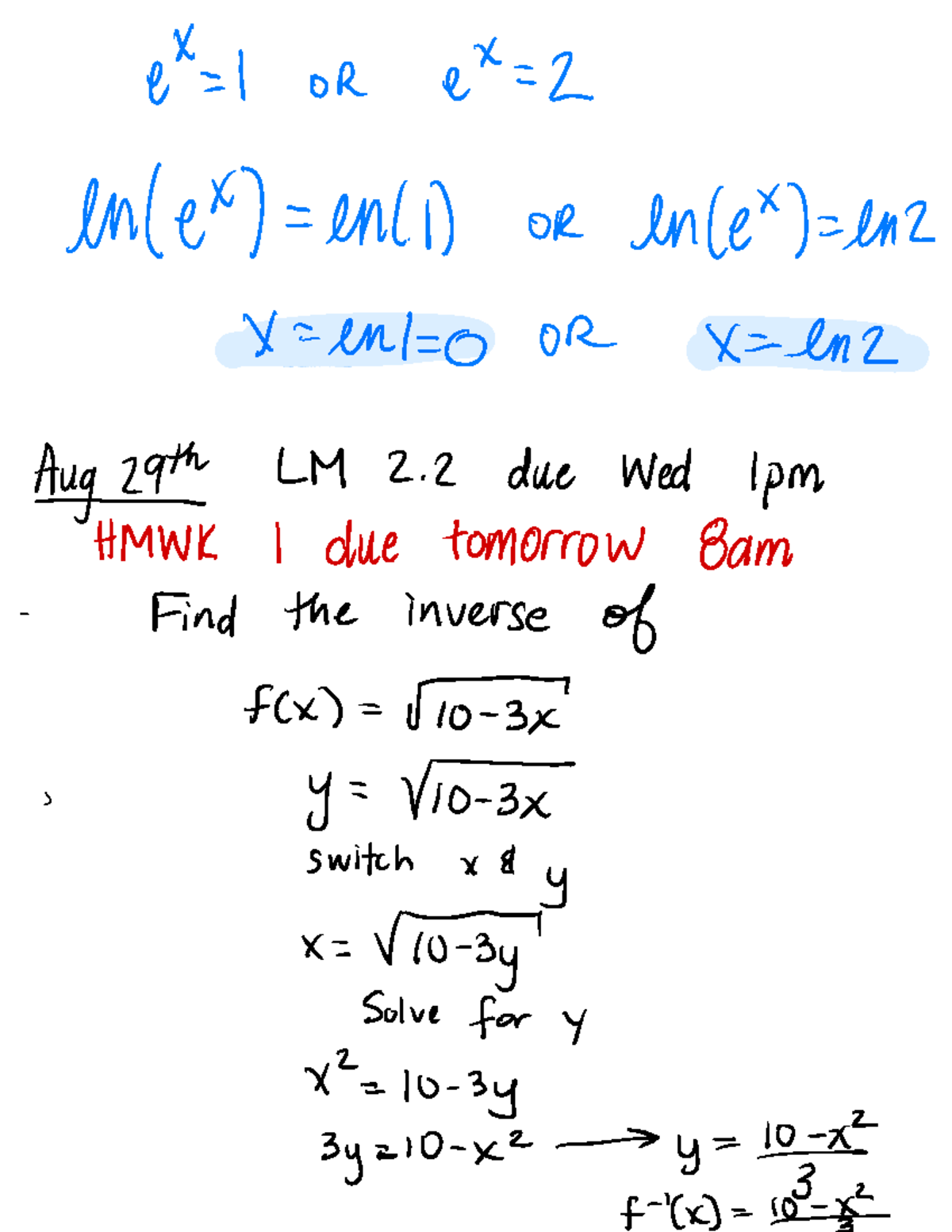 Section 2 - Tangents - e. =\ or e×= ####### the " )=lnlD or inlet)=ln ...