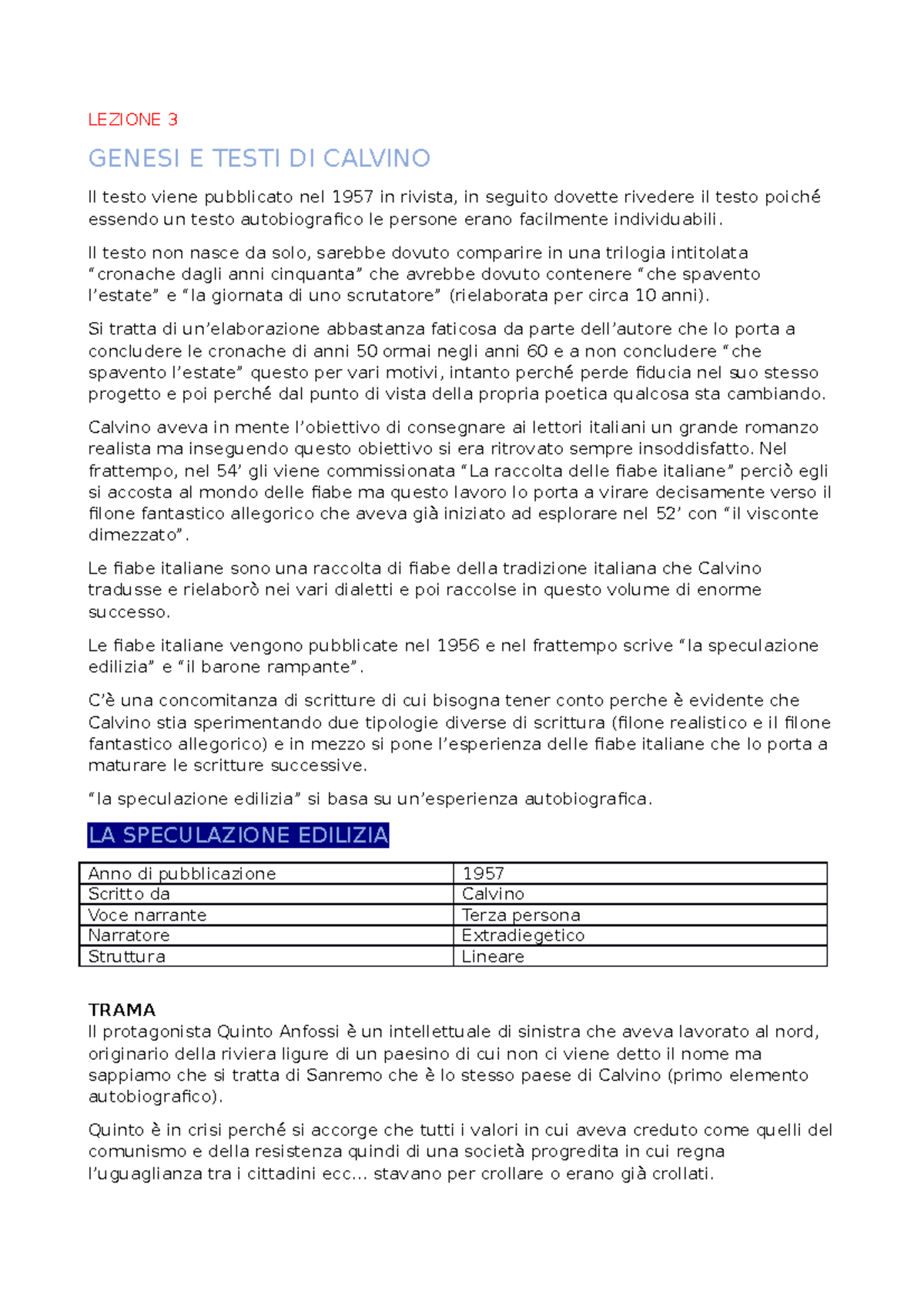 Lezione 3 - Calvino (seconda parte) e Bianciardi - LEZIONE 3 GENESI E ...