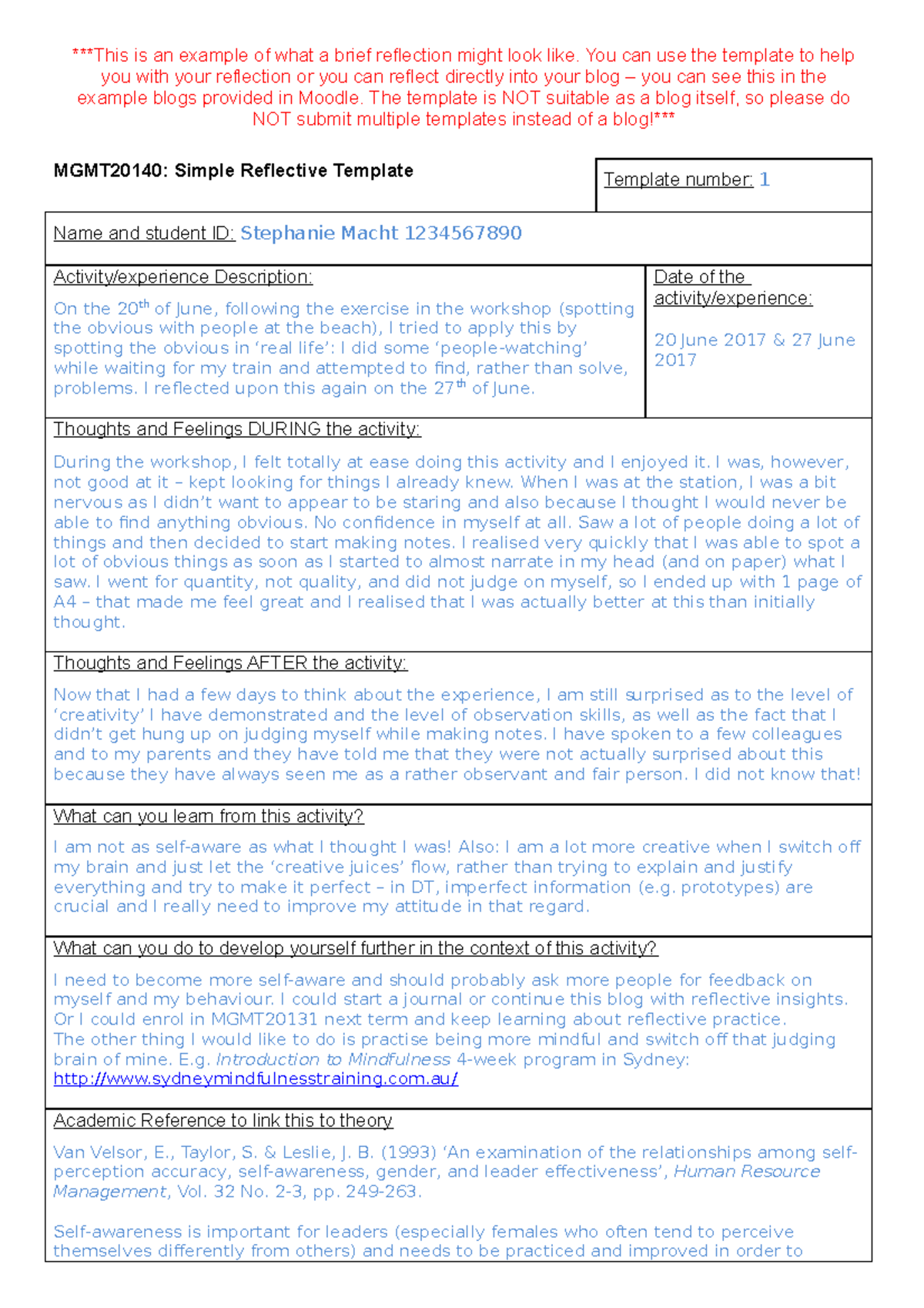 MGMT2014 0 Simple Reflective Template example - ***This is an example ...