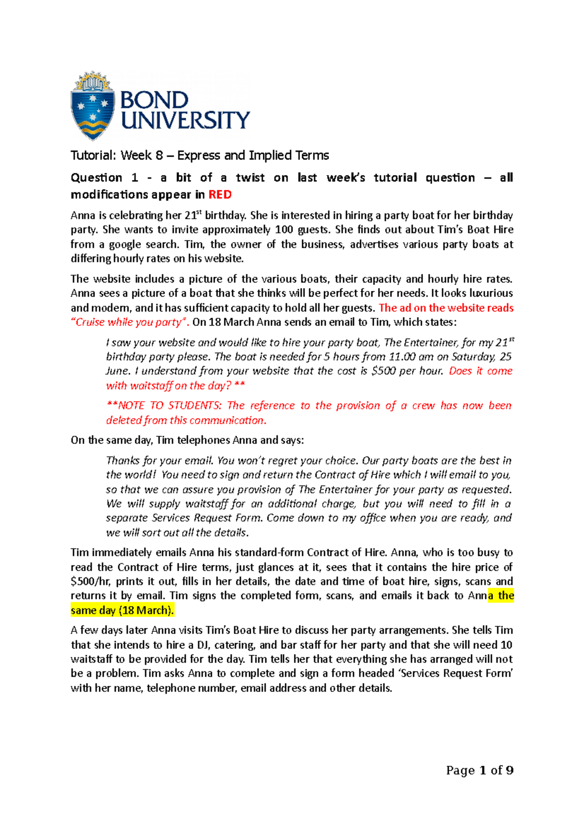 Week 8 - Express and Implied Terms - student - Tutorial: Week 8 ...