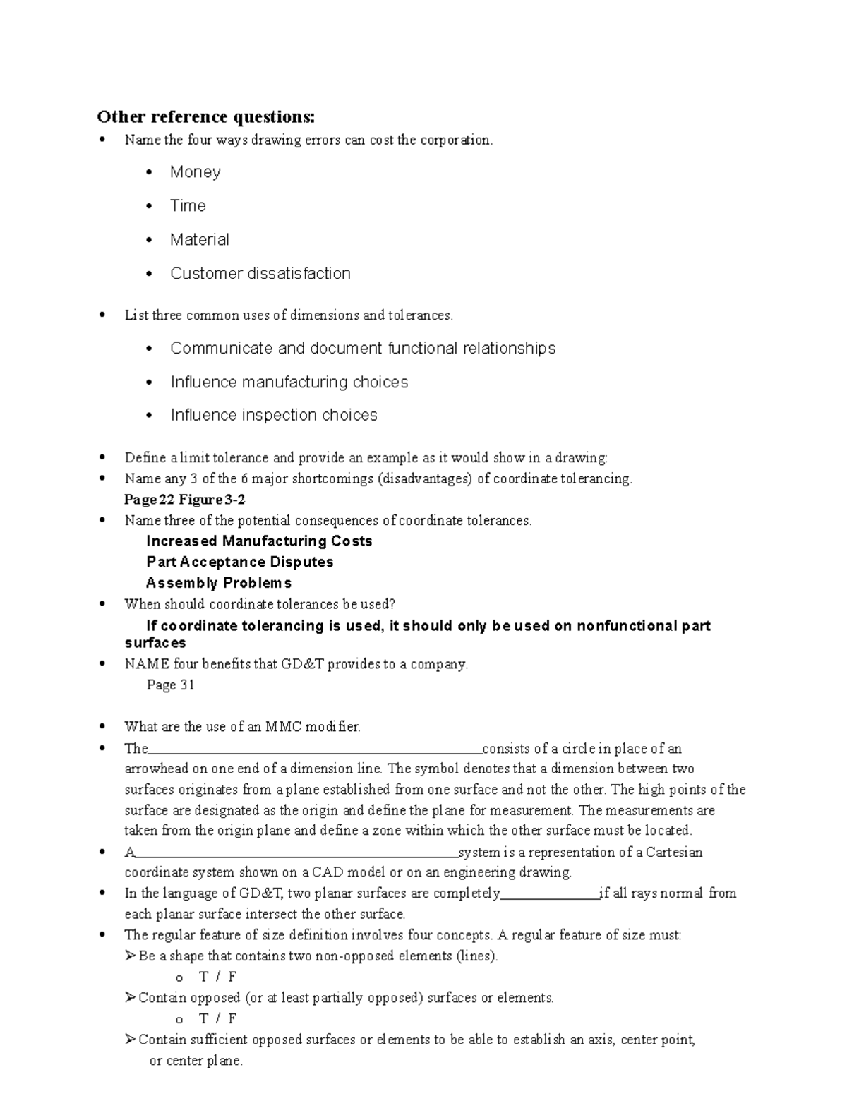 Reference Questions for Midterm Exam DRWG8040 GDand T Pdf To Word ...