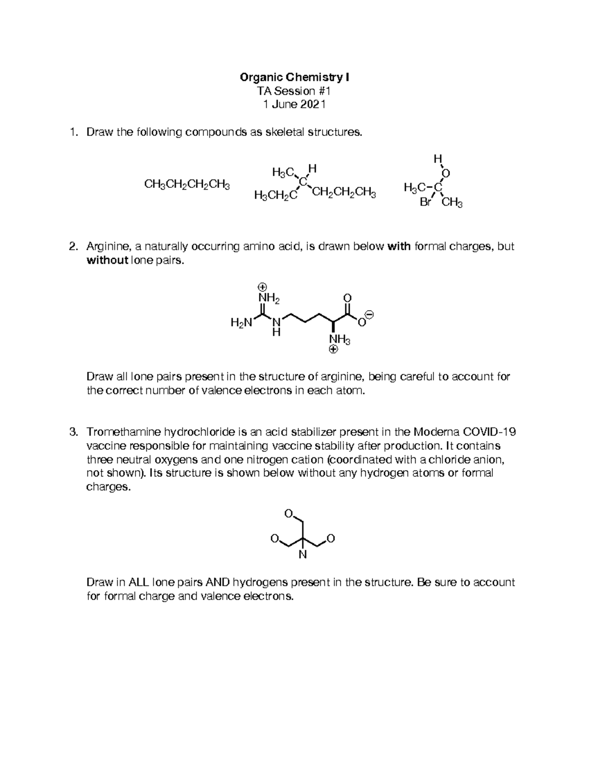 OChem 1 TA Session 1 - Practice for compounds and structures - Organic ...