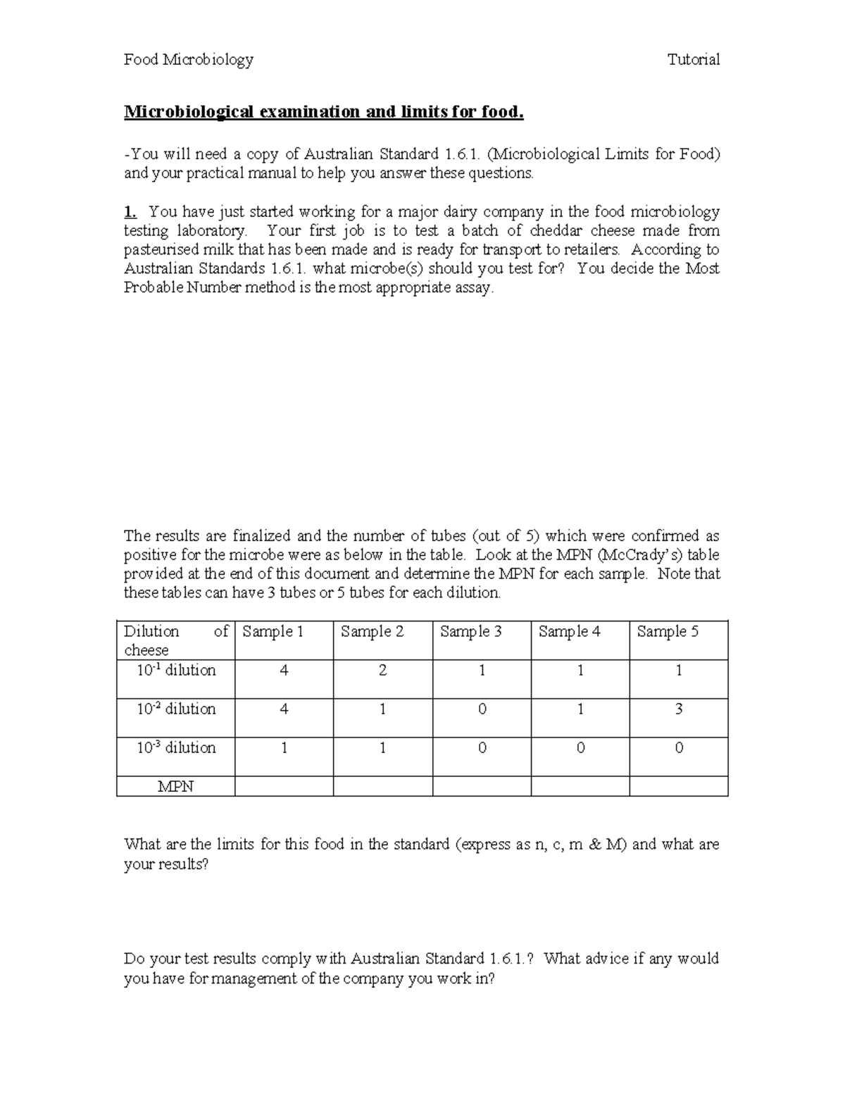 Microbiological examination and limits for food tutorial 1 ...