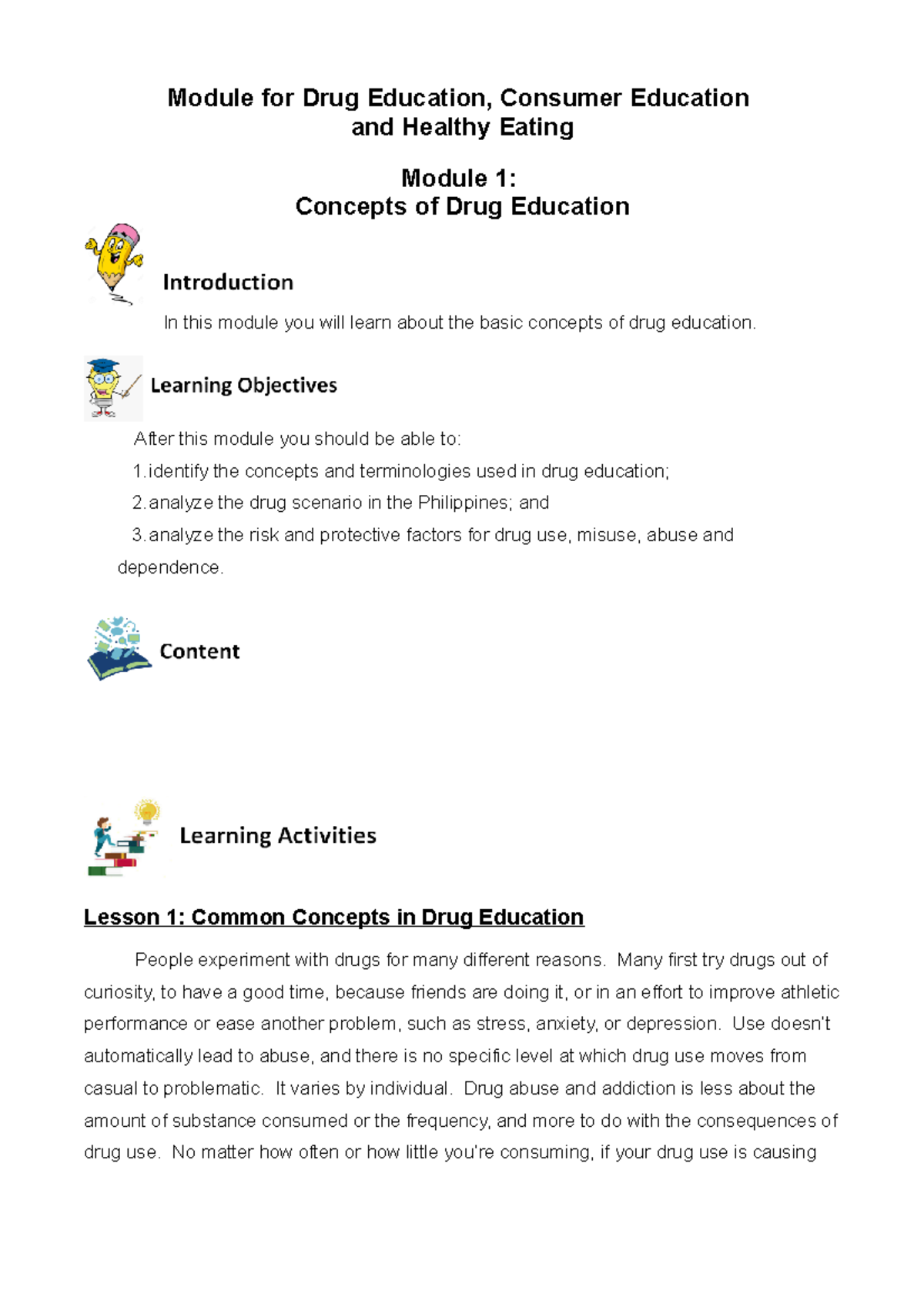 Drug-ed-module 1 - Arnis - Module for Drug Education, Consumer ...
