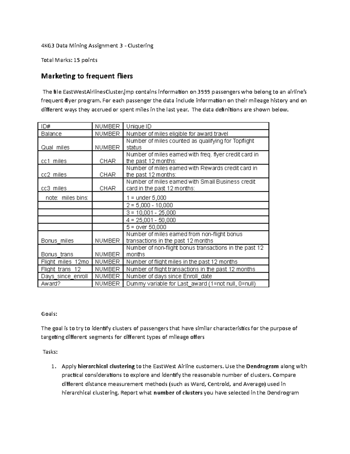 Assignment 3 clustering sodij osd - 4KG3 Data Mining Assignment 3 - Clustering Total Marks: 15 ...