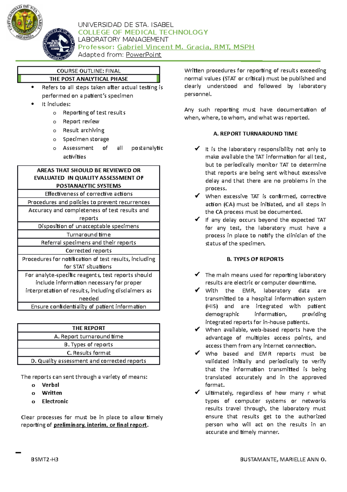 THE POST Analytical Phase Final - UNIVERSIDAD DE STA. ISABEL COLLEGE OF ...
