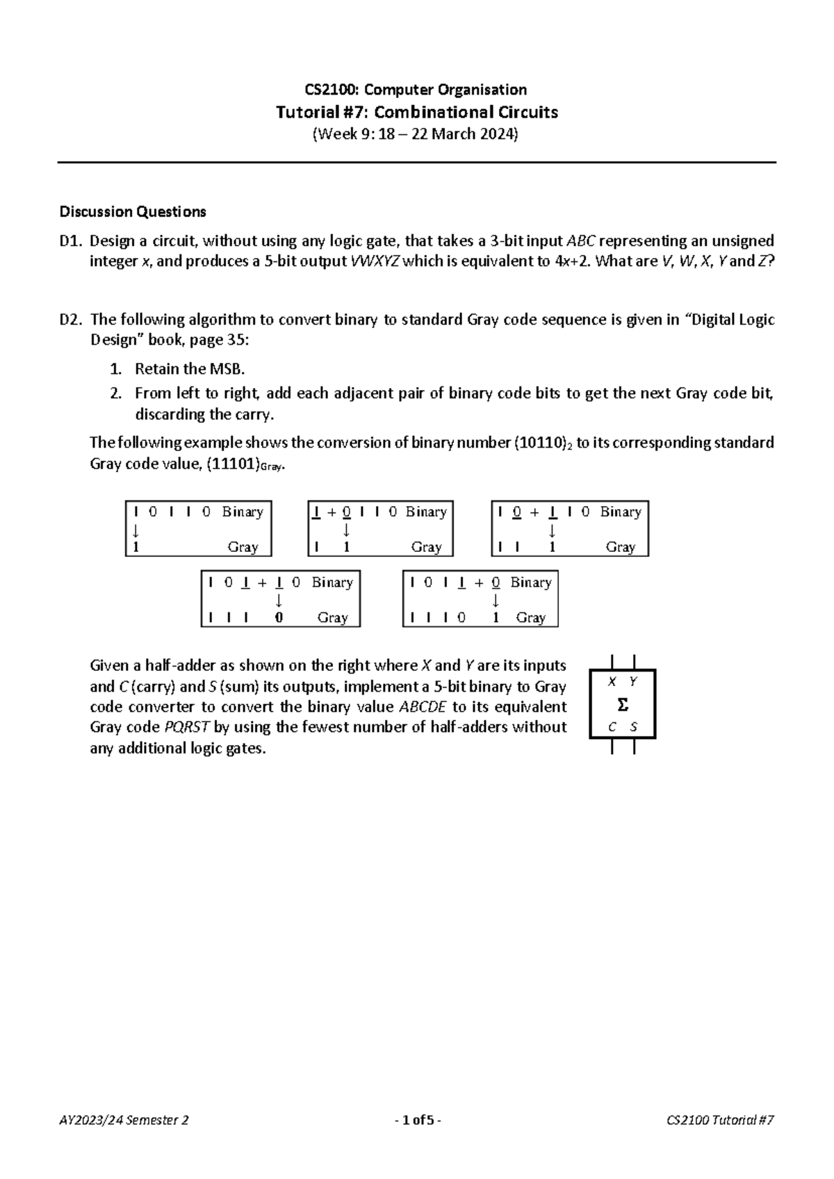 Tut07qns - CS2100: Computer Organisation Tutorial # 7 : Combinational ...