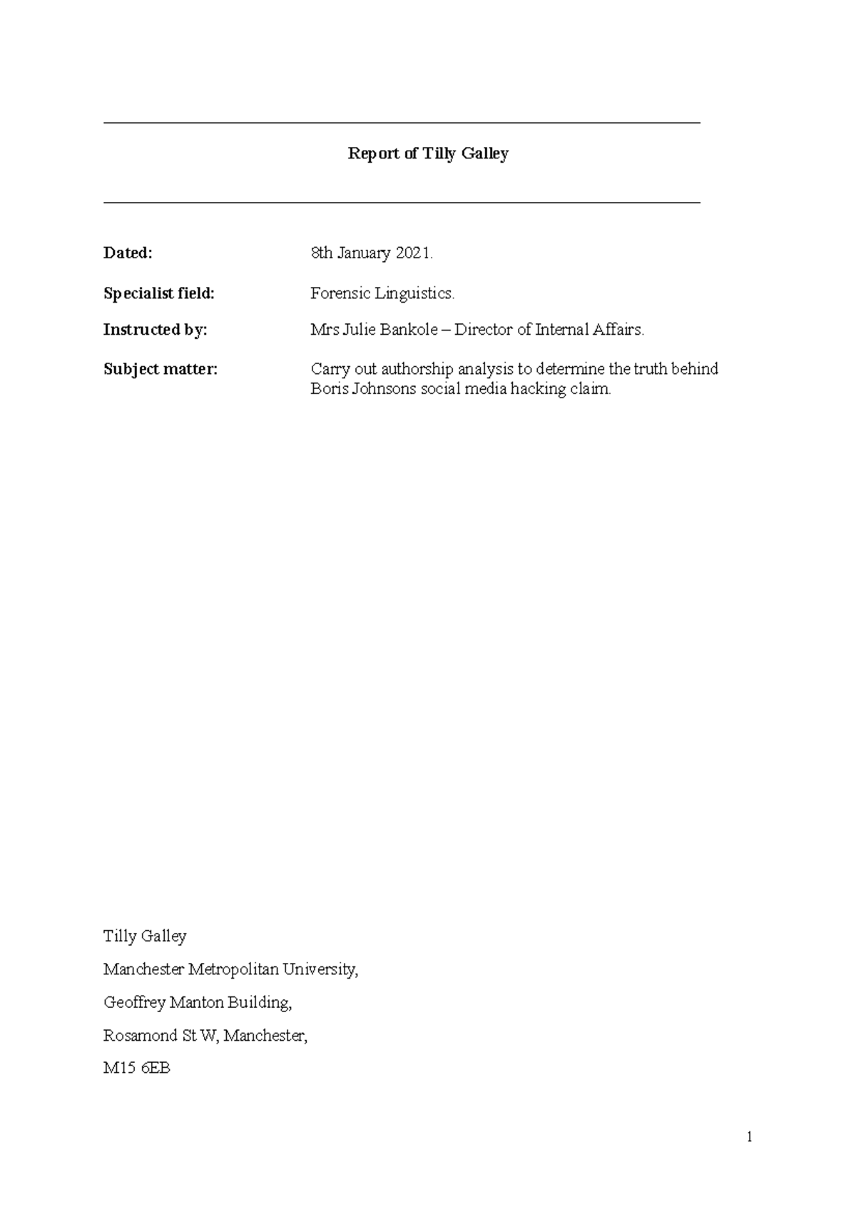 Expert Report (Assignment) Structure - - Studocu