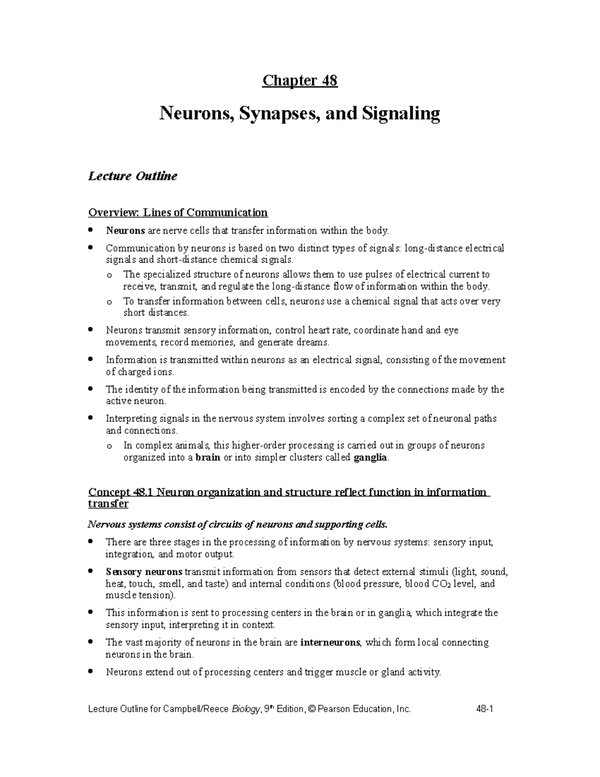 Chapter 48 Neurons Synapses And Signal Chapter 48 Neurons Synapses And Signaling Lecture