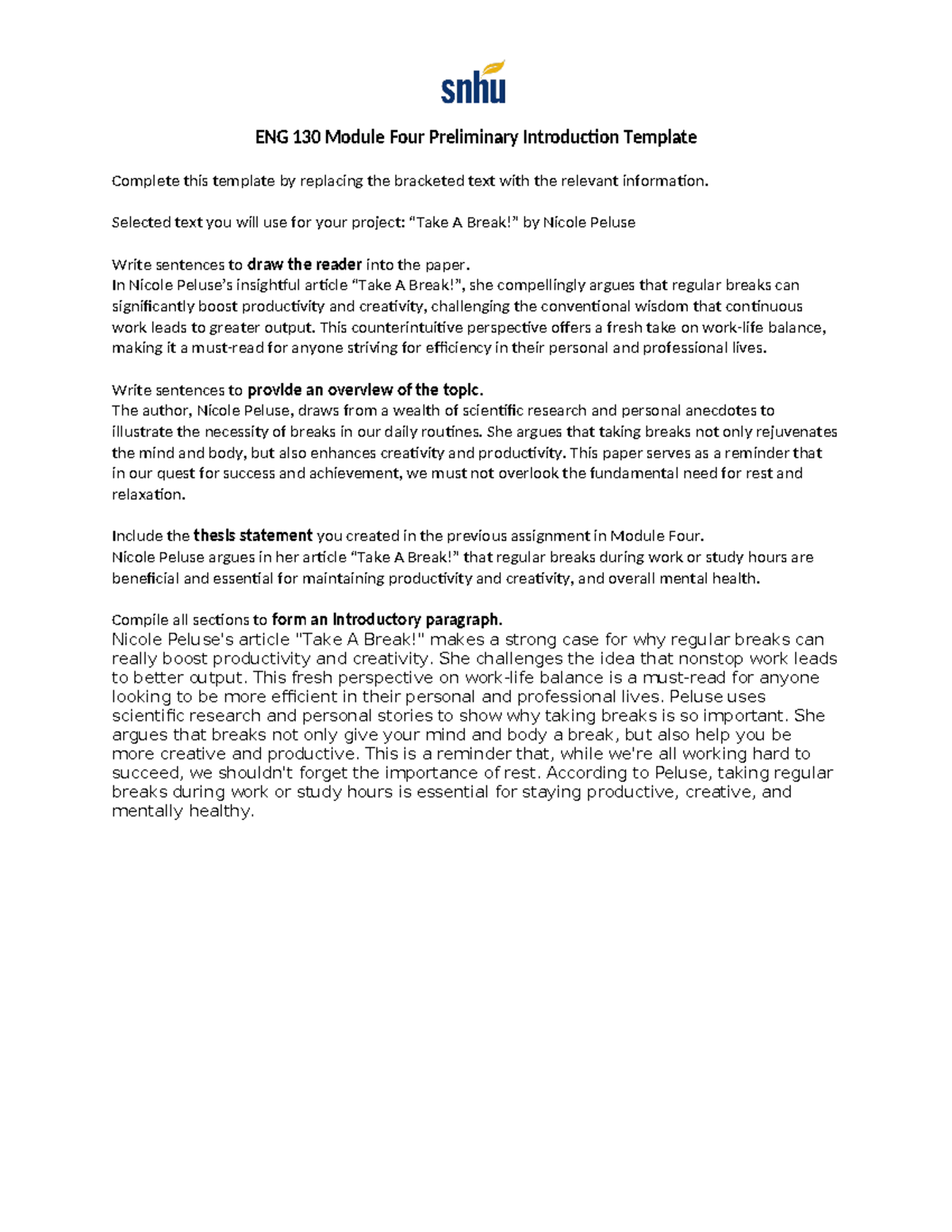 Preliminary Introduction - Selected text you will use for your project ...