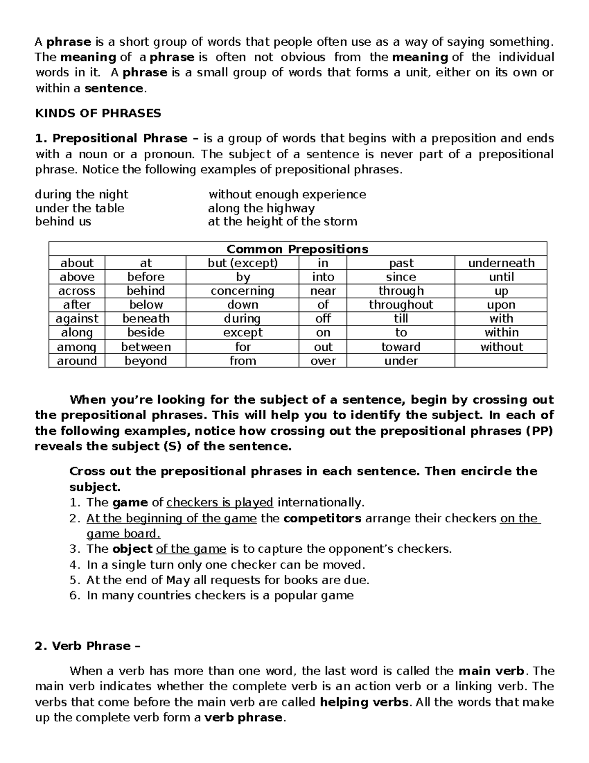 Verb Phrase Lectureand Activity - A phrase is a short group of words ...